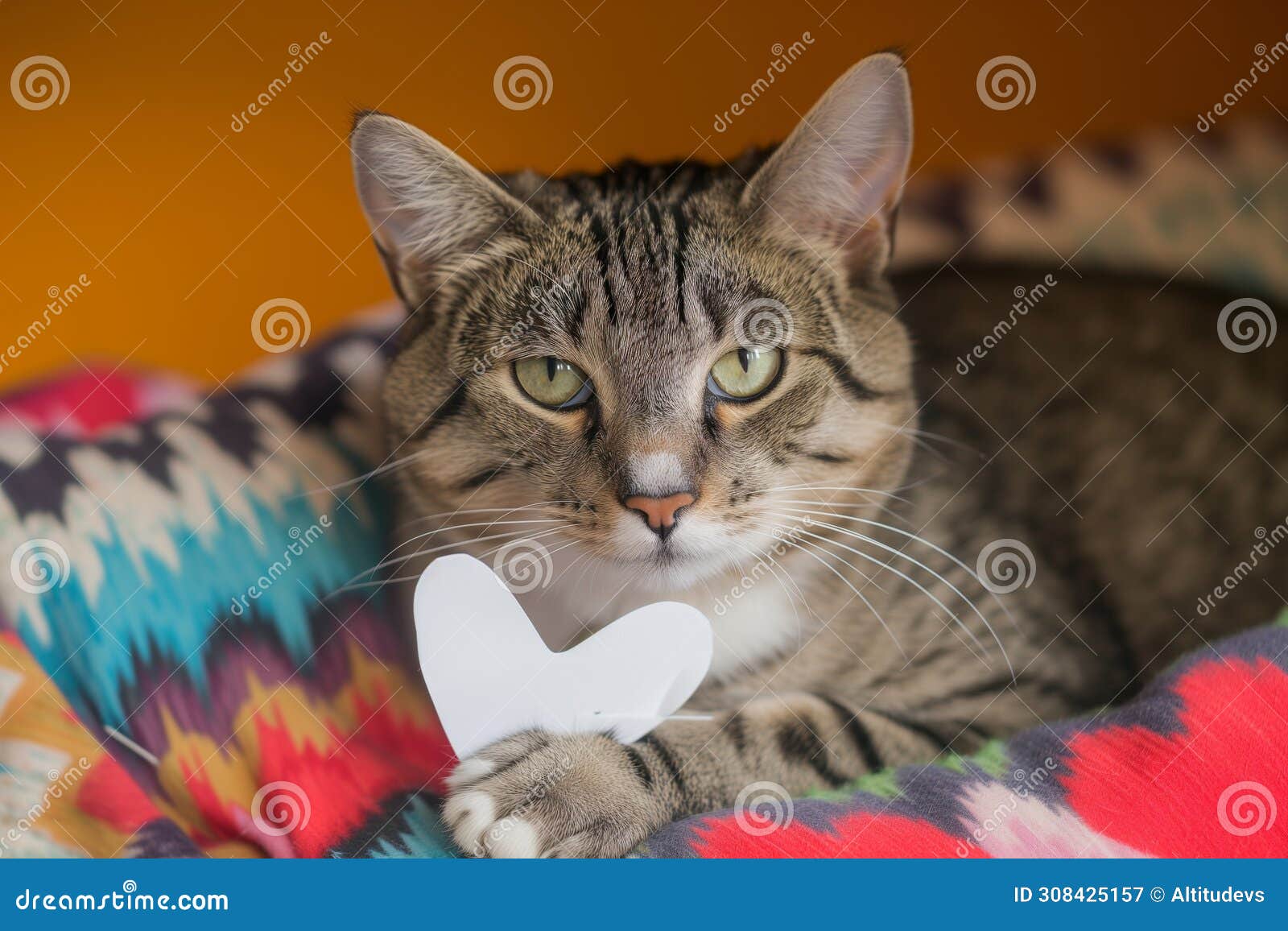 Cat with a Heart Shape Cut Out of Paper on Its Paw Stock Image - Image ...