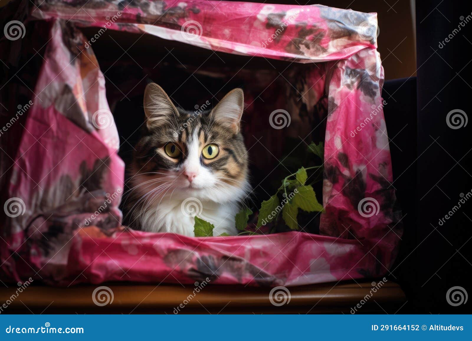 Cat Hiding in a Large Empty Wrapped Box Stock Photo - Image of ...