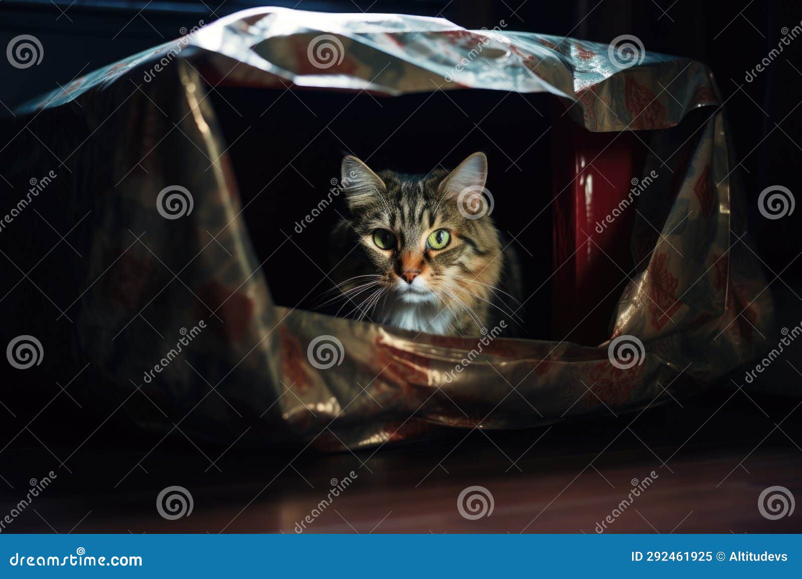 Cat Hiding in a Large Empty Wrapped Box Stock Image - Image of large ...
