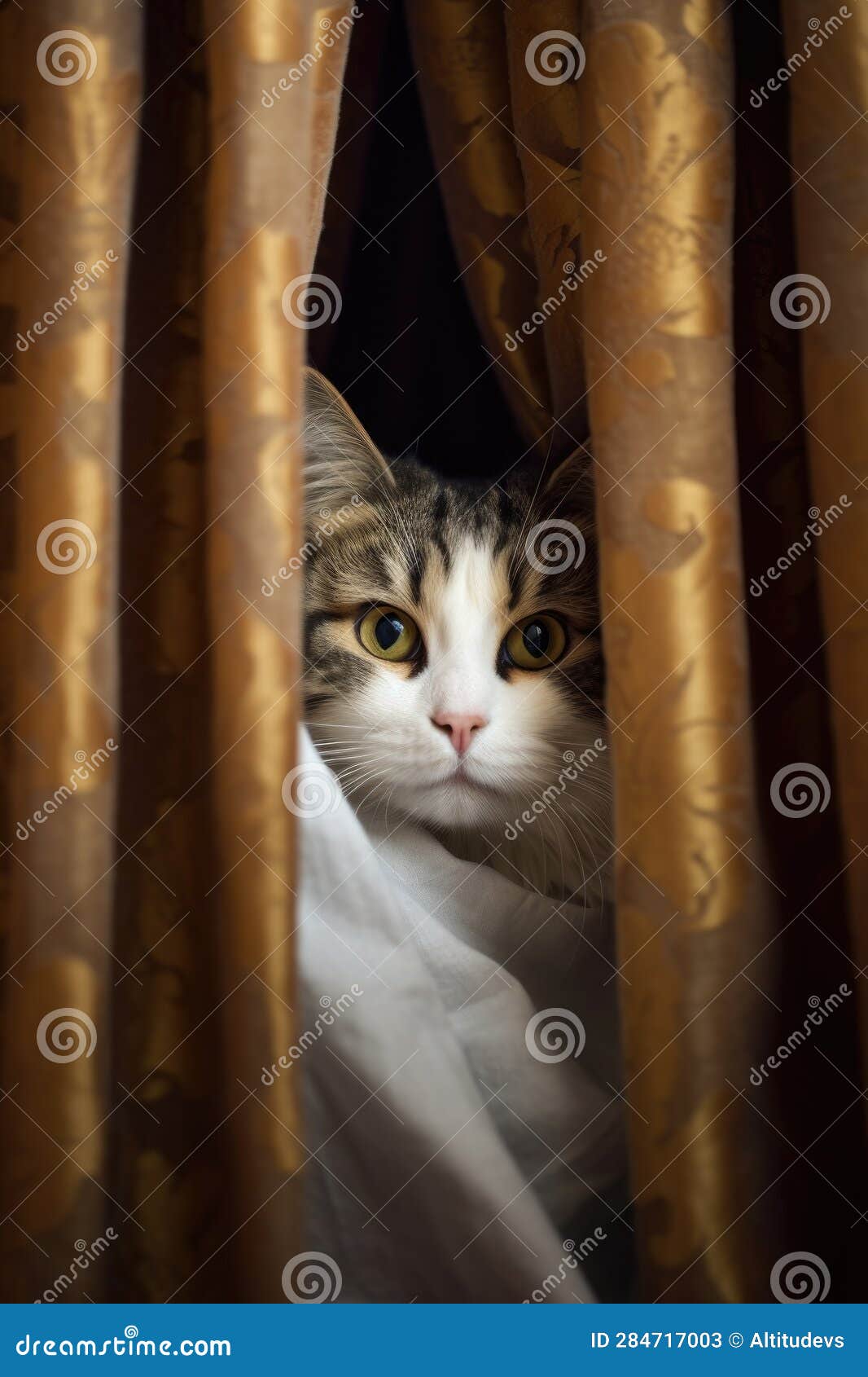 Cat Hiding and Peeking Out from Behind a Curtain Stock Image - Image of ...