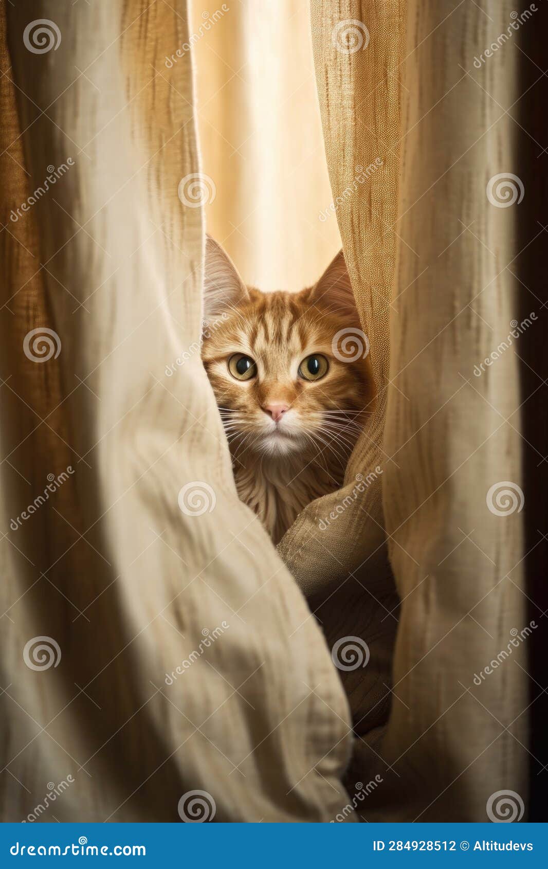Cat Hiding and Peeking Out from Behind a Curtain Stock Illustration ...