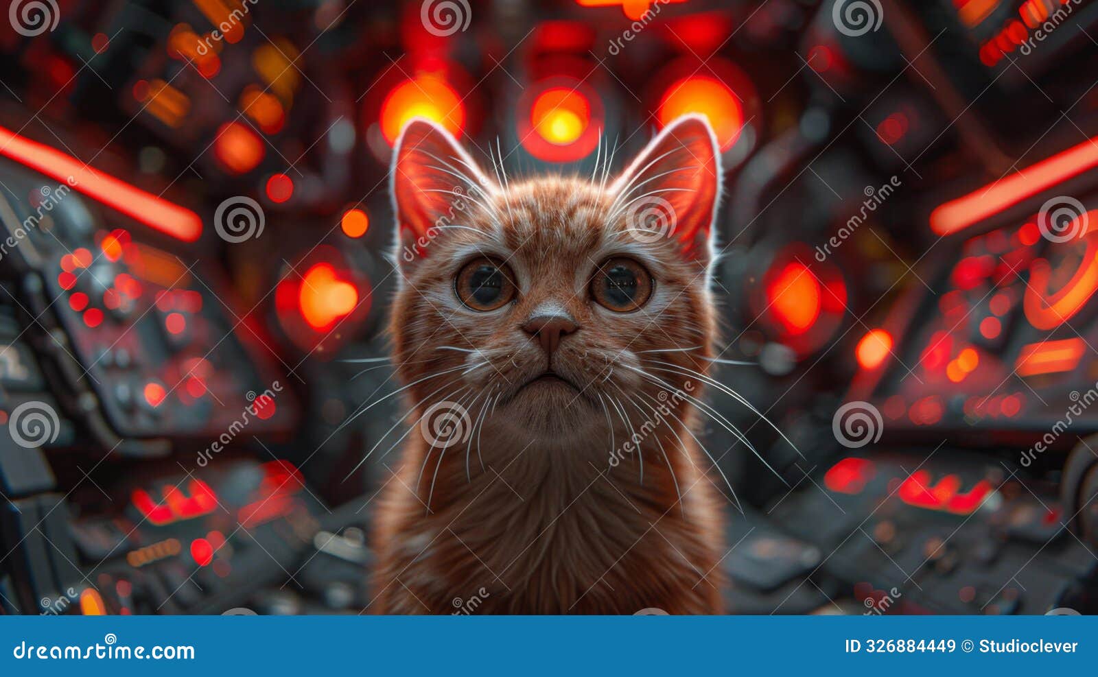 Cat in High-tech Control Room - Generative Ai Stock Illustration ...
