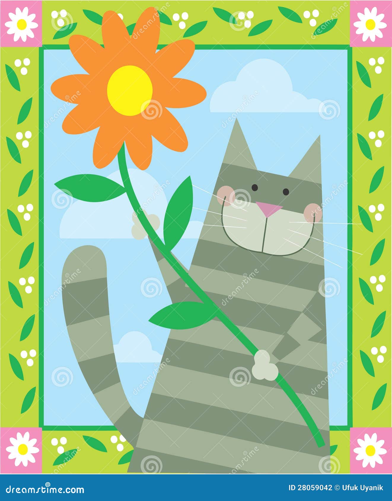 Cat holding flower stock illustration. Illustration of floral - 28059042