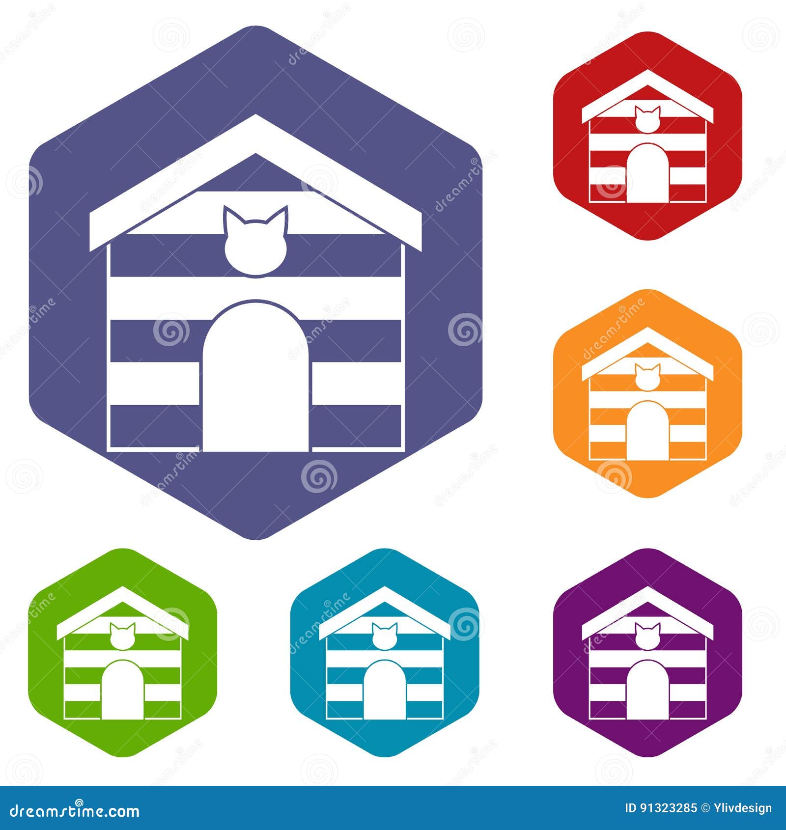 Cat House Icons Set Hexagon Stock Vector - Illustration of house ...