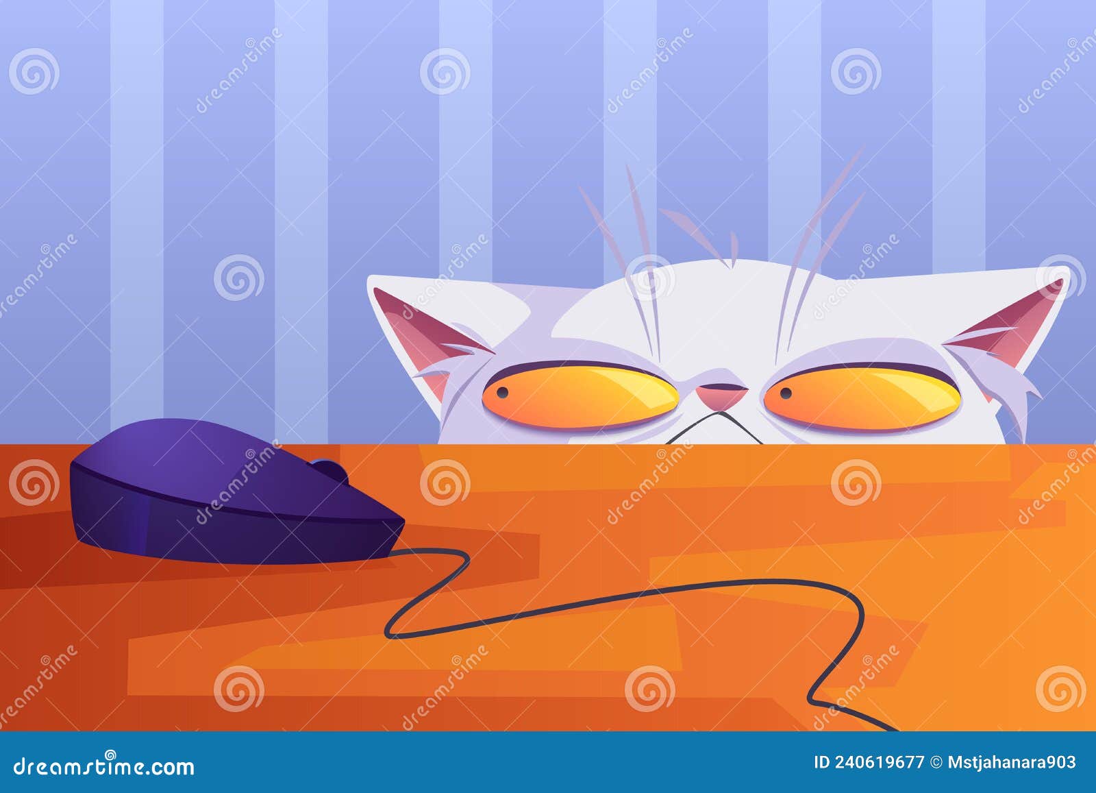 Cat Hunt on Computer Mouse Lying on Table, Pet Stock Vector ...