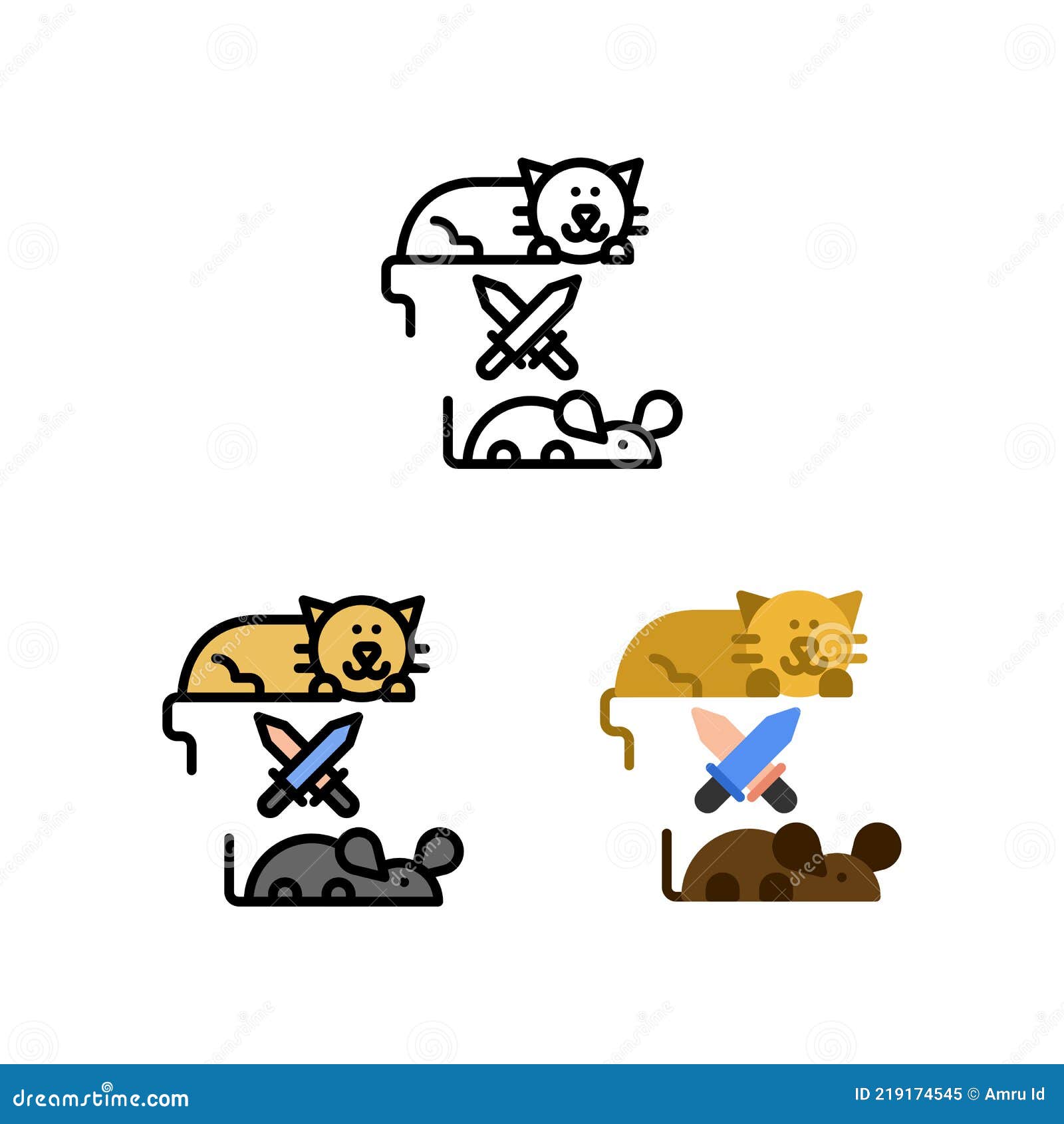 Cat Hunt Mouse Fighting War Icon, Logo, and Illustration Stock Vector ...