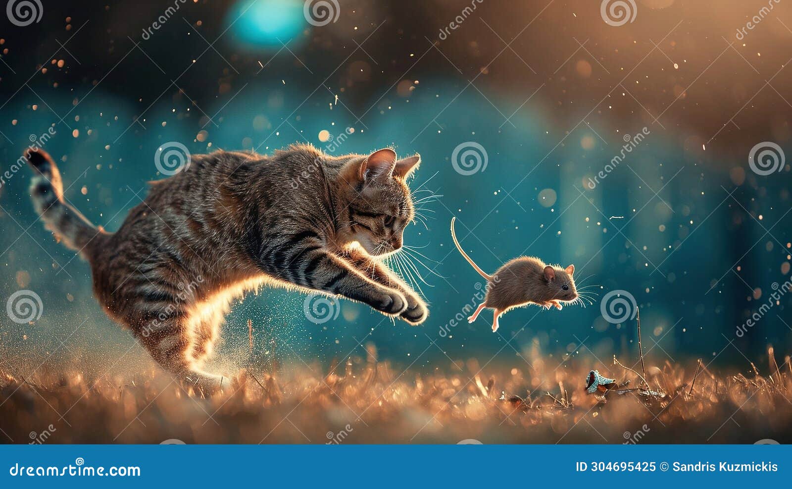A Cat Hunting a Mouse. Generative AI Stock Illustration - Illustration ...
