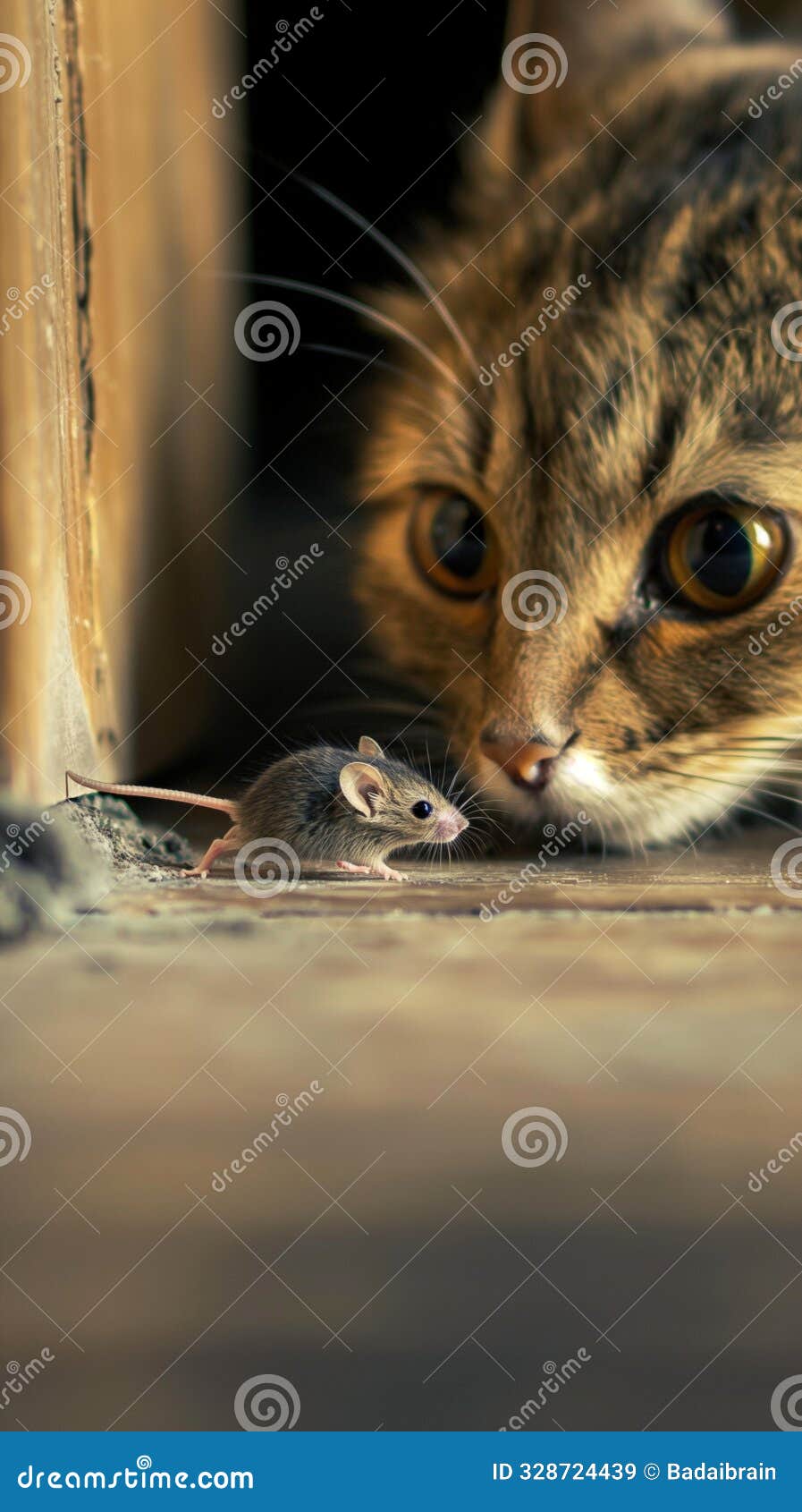 A Cat is Hunting for a Mouse. Stock Illustration - Illustration of ...
