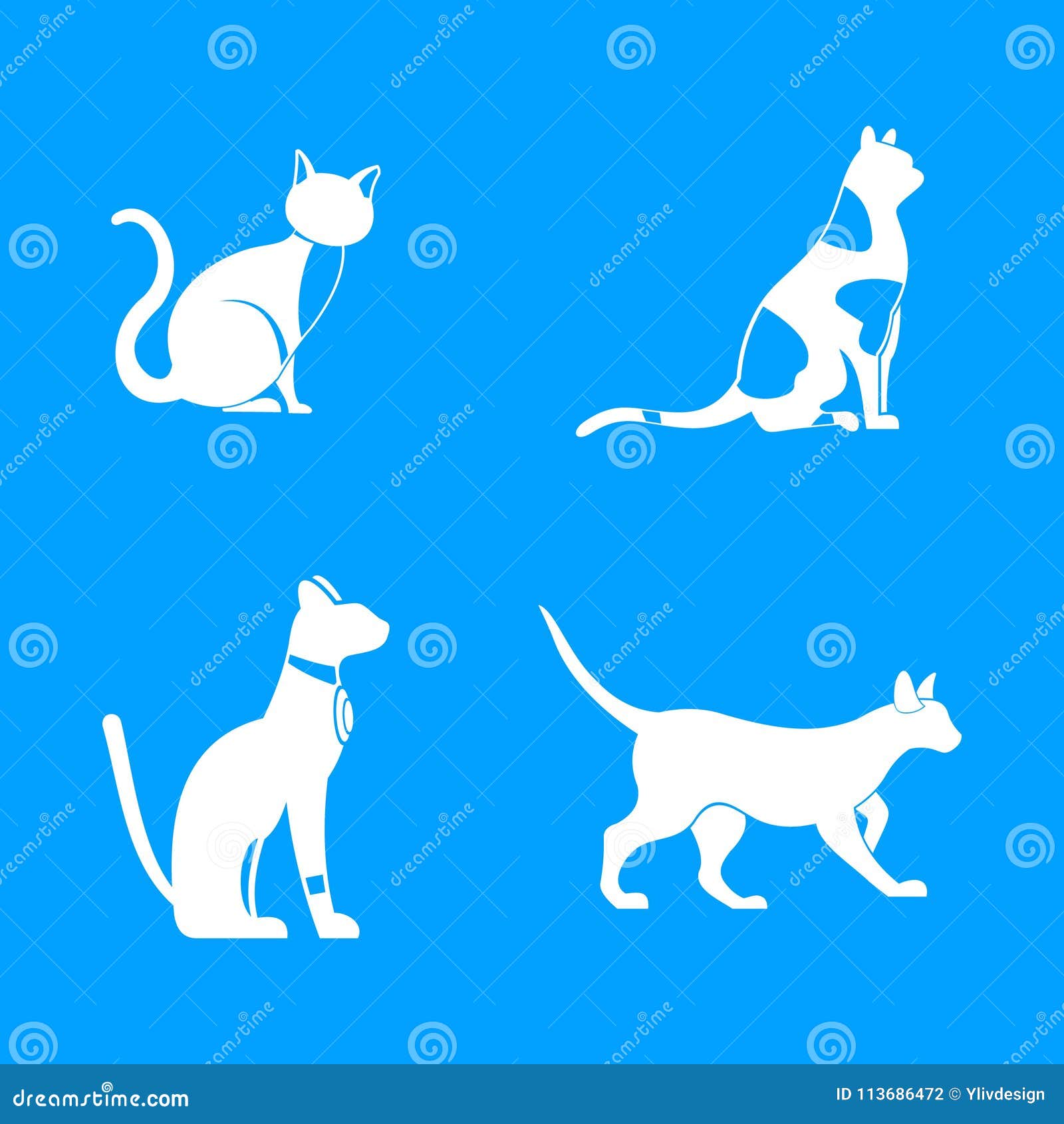 Cat icon blue set vector stock vector. Illustration of cartoon - 113686472