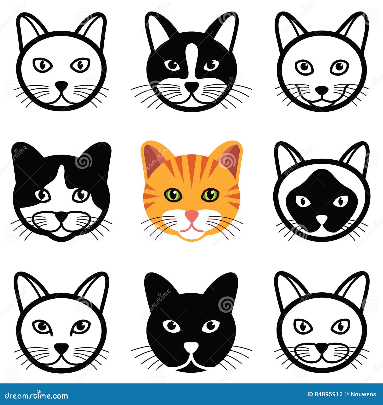 Set of Cat Face Vector Icon Illustration Stock Vector - Illustration of ...