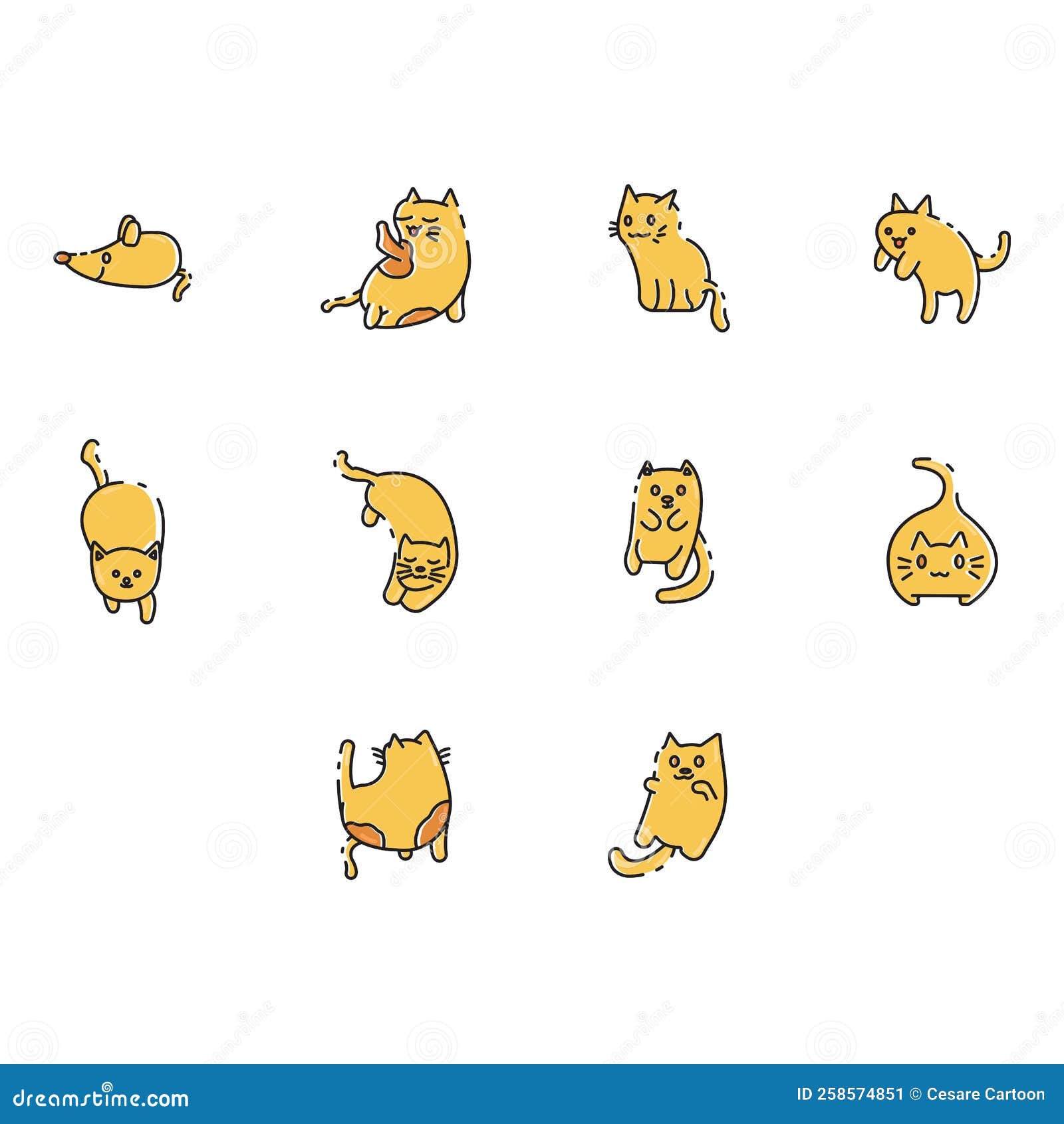 Cat icon set stock vector. Illustration of kitten, flat - 258574851