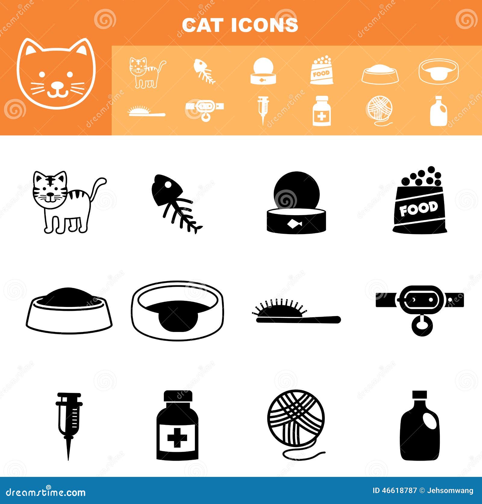 Cat icon set stock vector. Illustration of black, group - 46618787