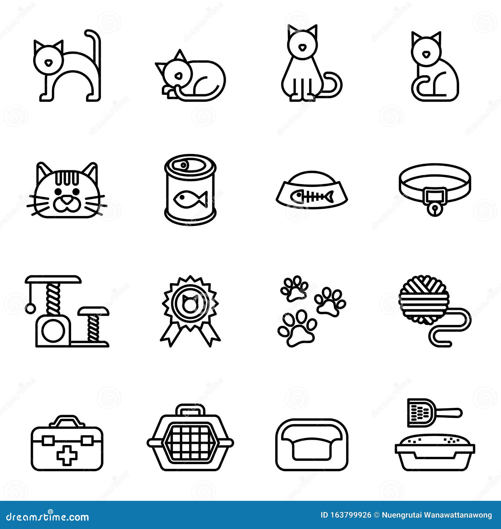 Cat Icon Set. Thin Line Style Stock Vector. Stock Vector - Illustration ...