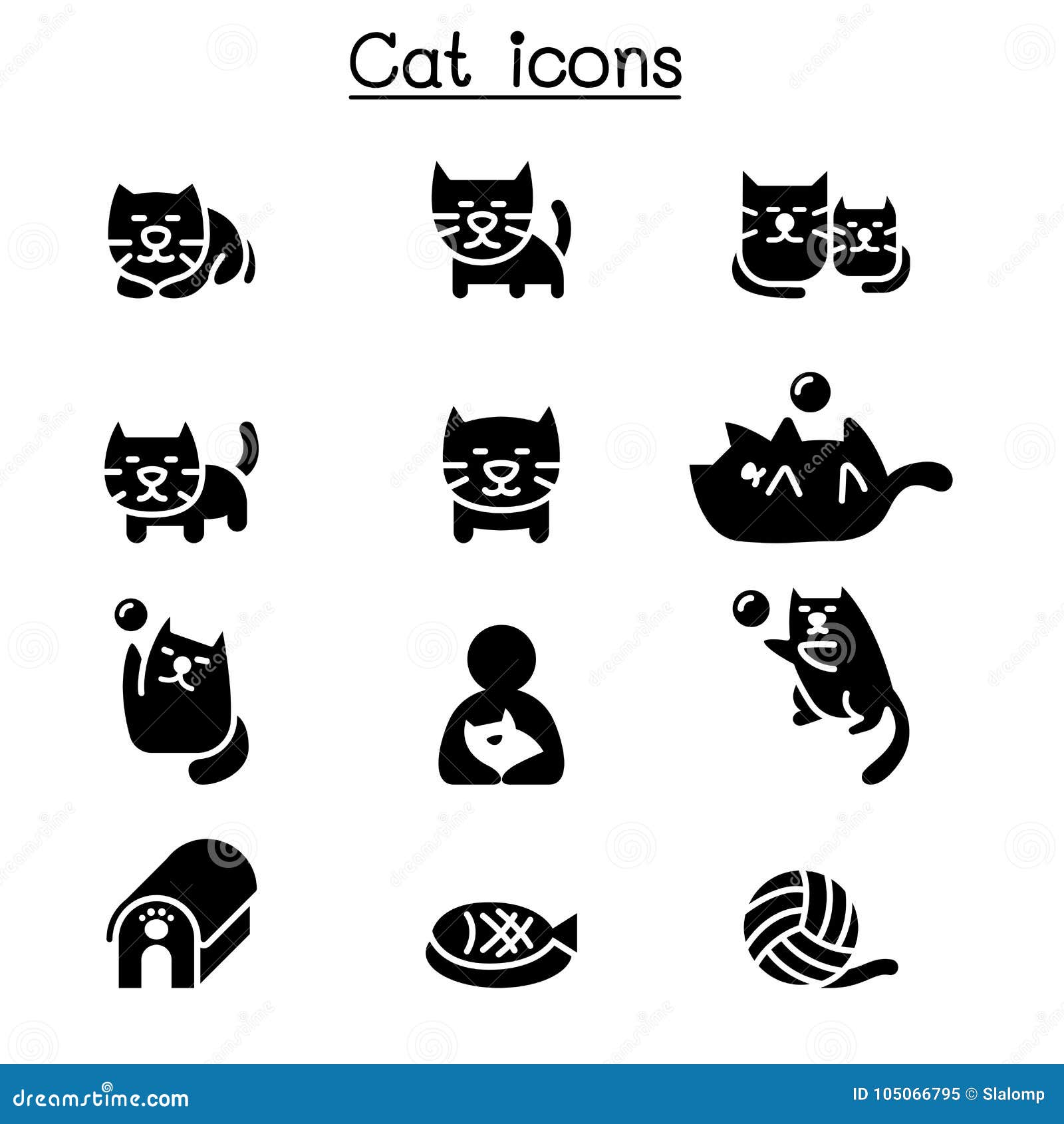 Cat icon set stock vector. Illustration of black, icon - 105066795