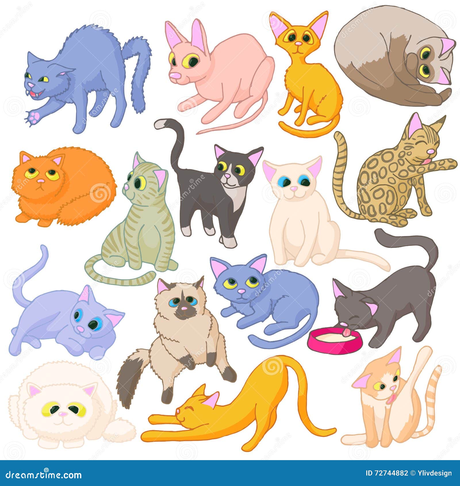 Cat Icons Set, Cartoon Style Stock Vector - Illustration of collection ...