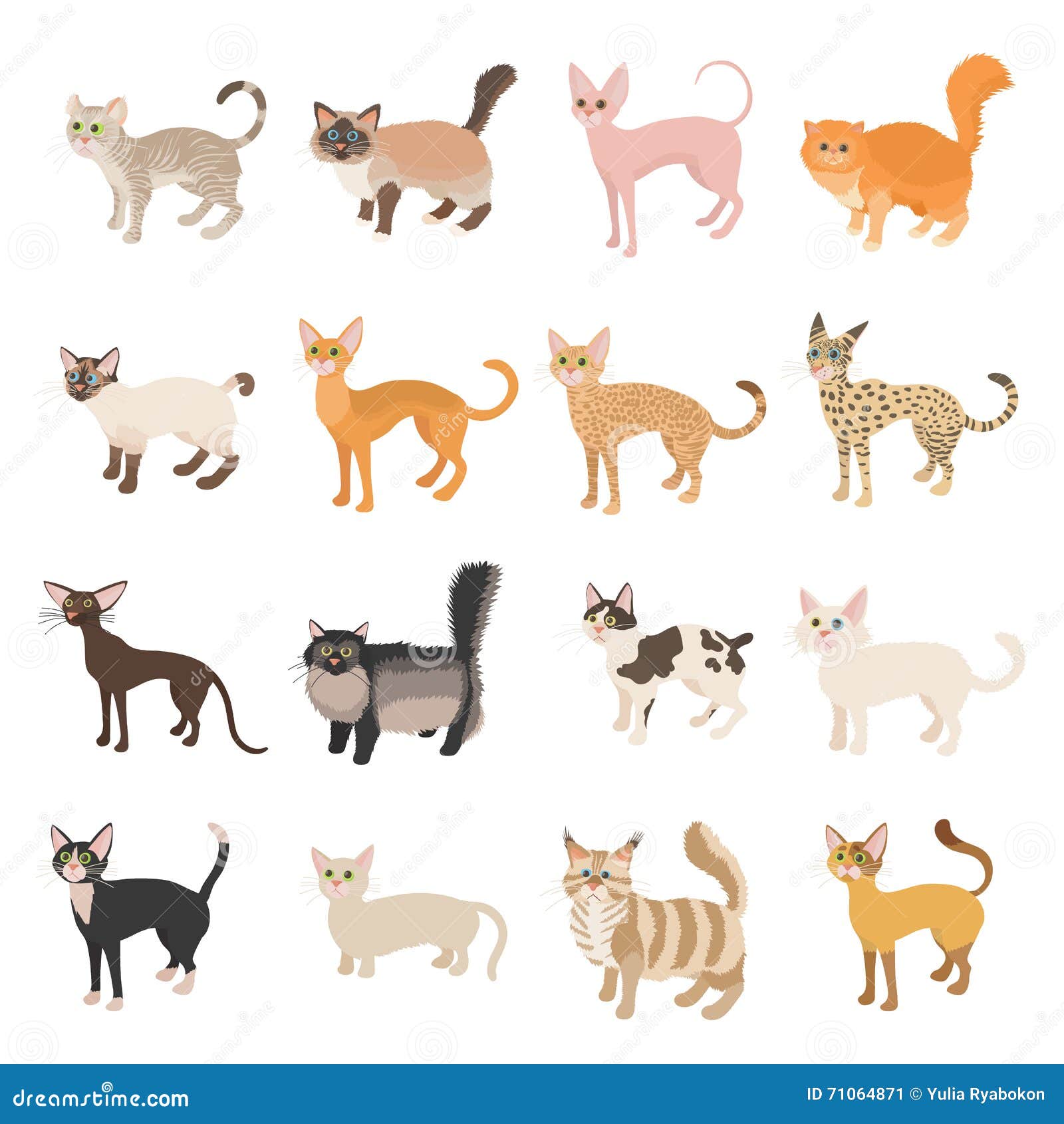 Cat Icons Set, Cartoon Style Stock Vector - Illustration of breed ...