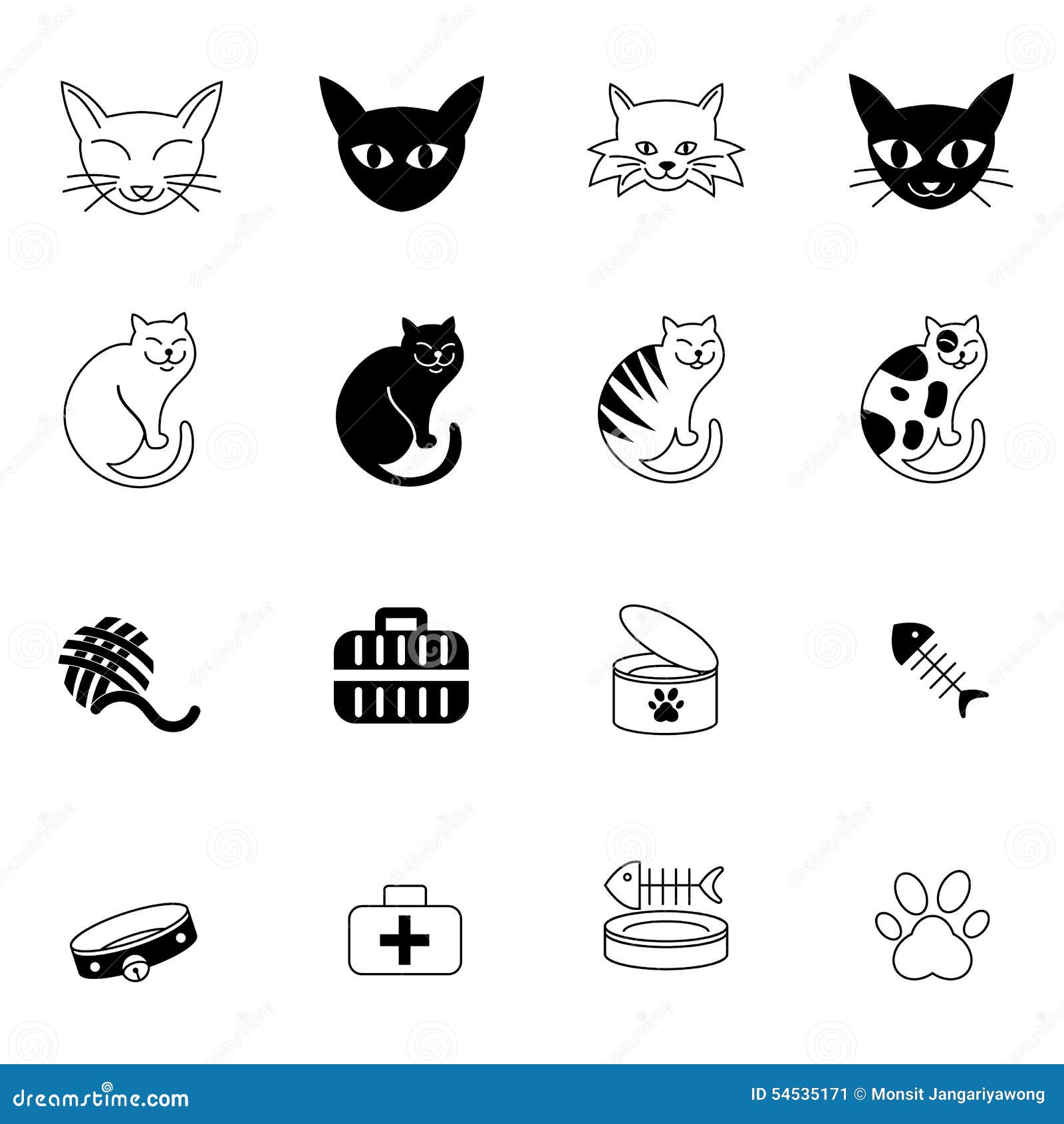 Cat Icons Set Vector Illustration Stock Illustration - Illustration of ...
