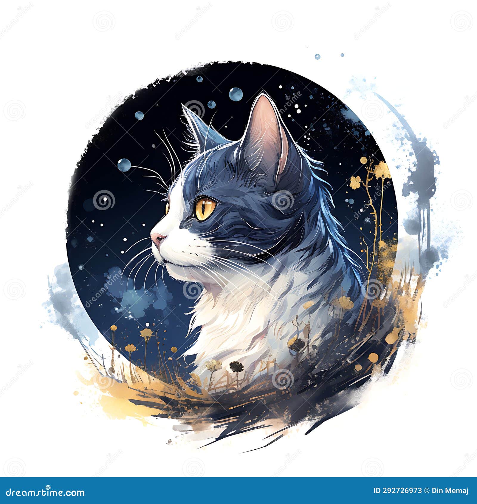 A Cat Illustration with Sparkles and Dust Around Stock Illustration ...