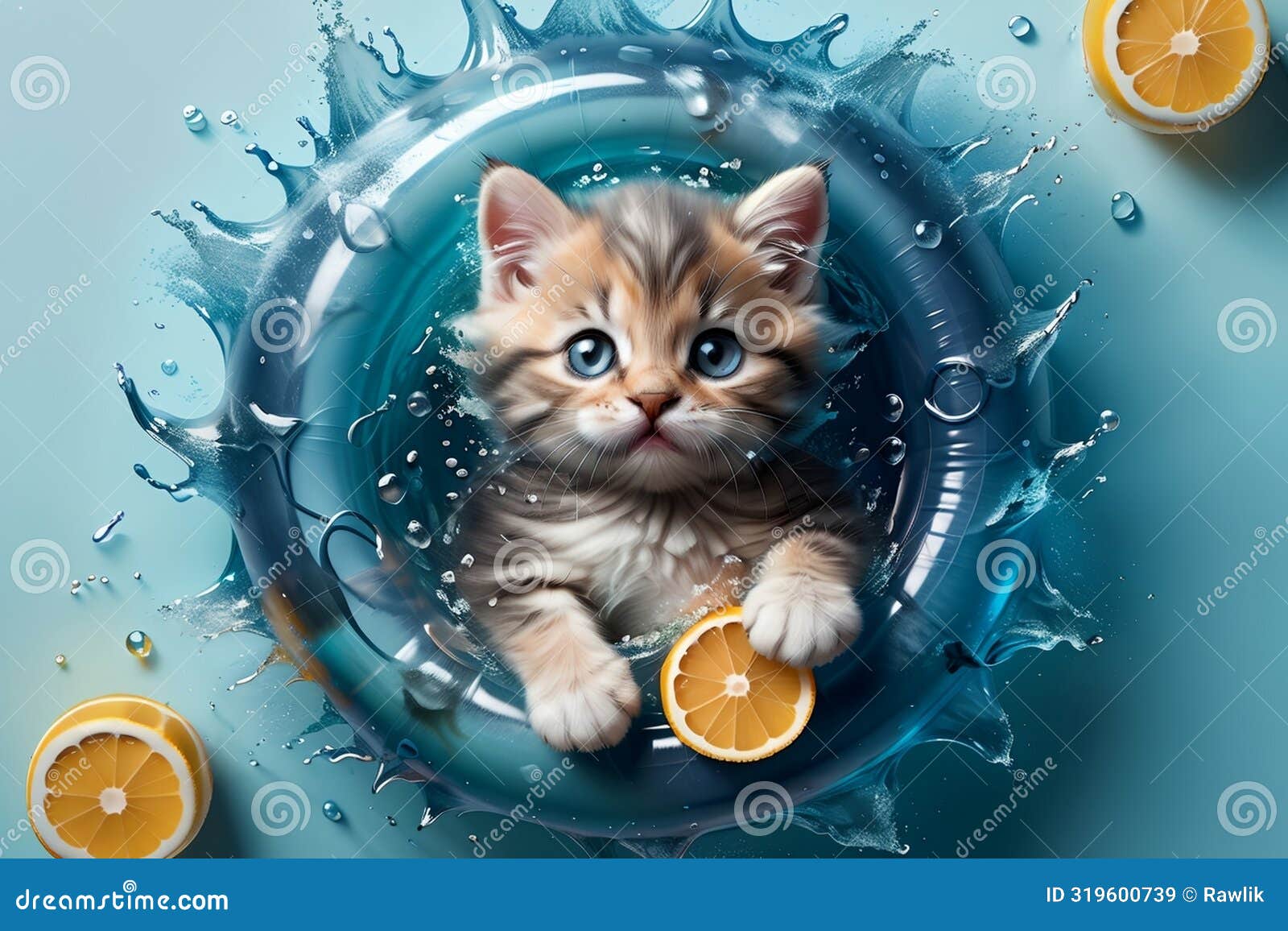 Cat in an Inflatable Ring Floats on the Sea, Top View Stock Image ...
