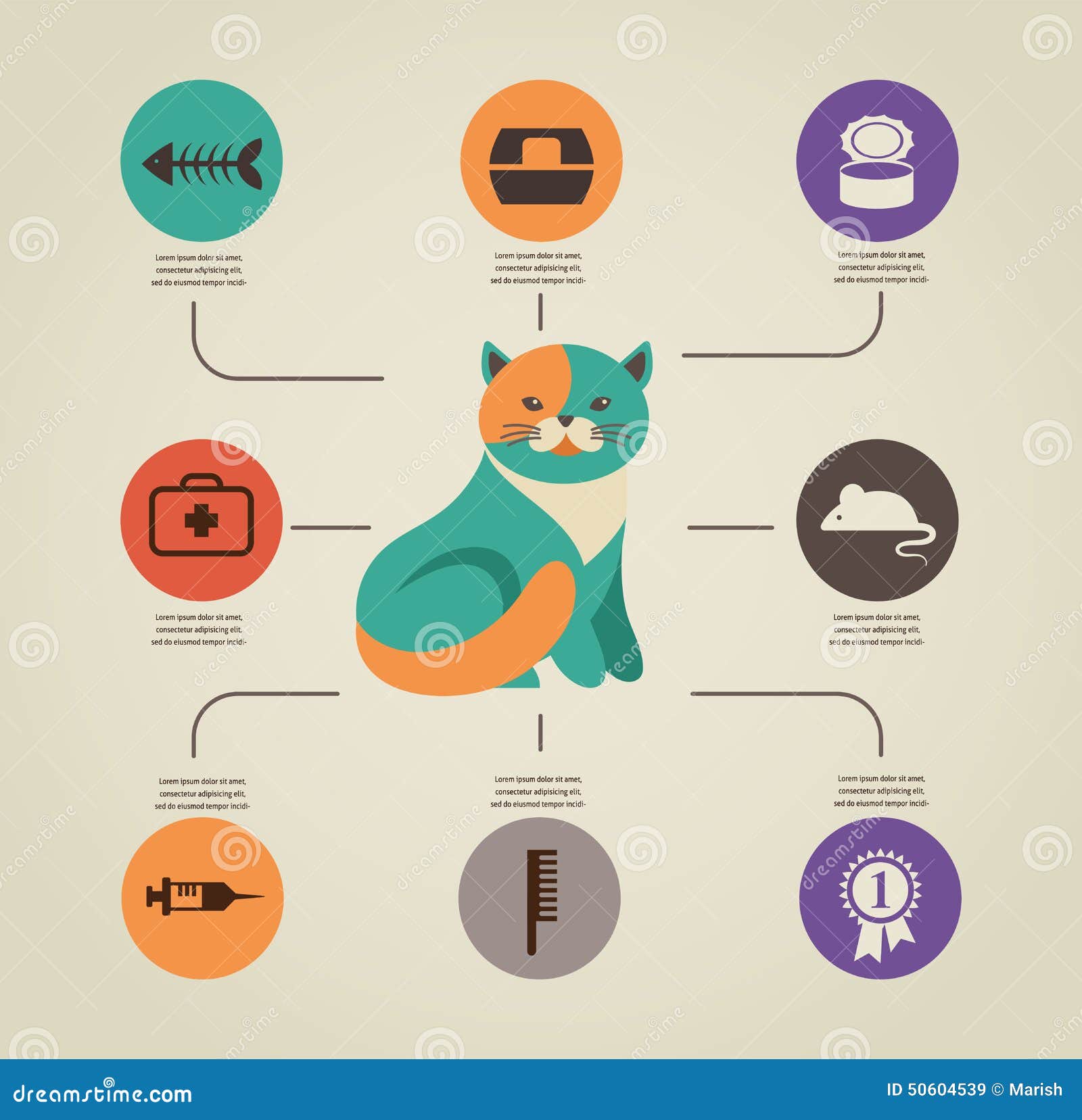 Cat Infographics with Vector Icons Set Stock Vector - Illustration of ...