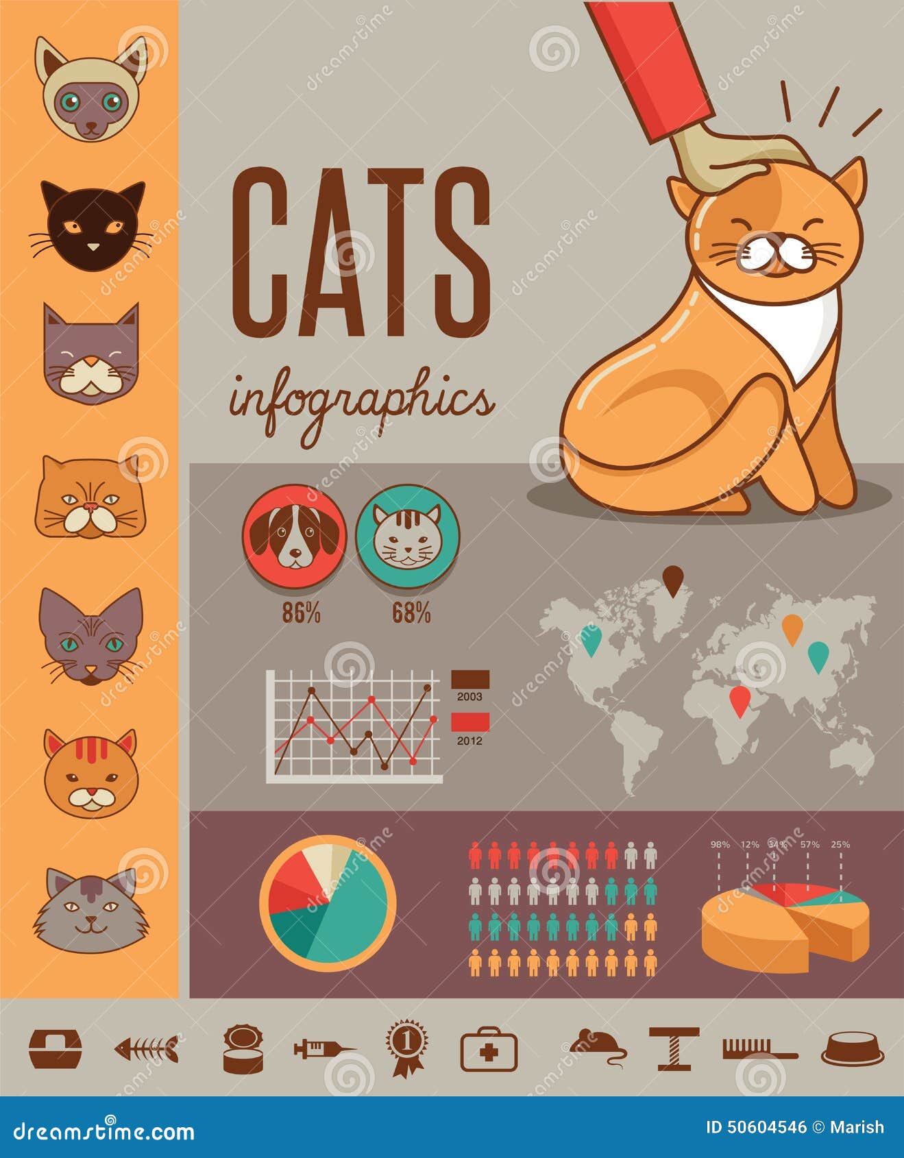 Cat Infographics with Vector Icons Set Stock Vector - Illustration of ...