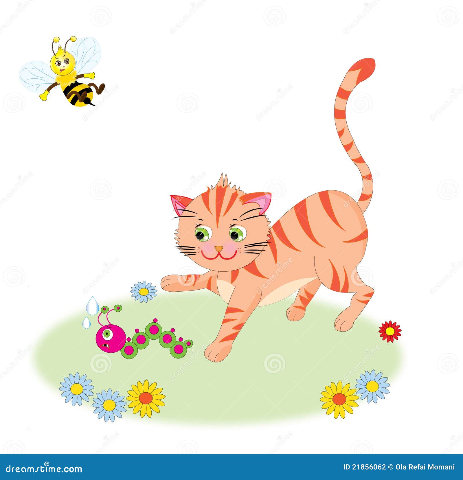 A cat and insects stock illustration. Illustration of cartoon - 21856062