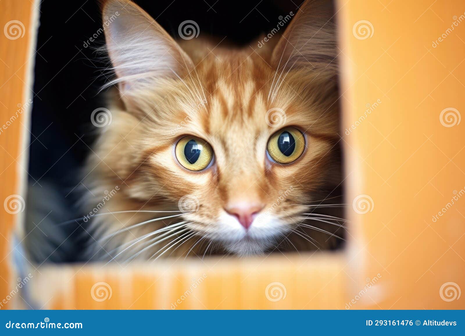 Cat Inside a Moving Box Peeking Out Stock Photo - Image of hiding ...