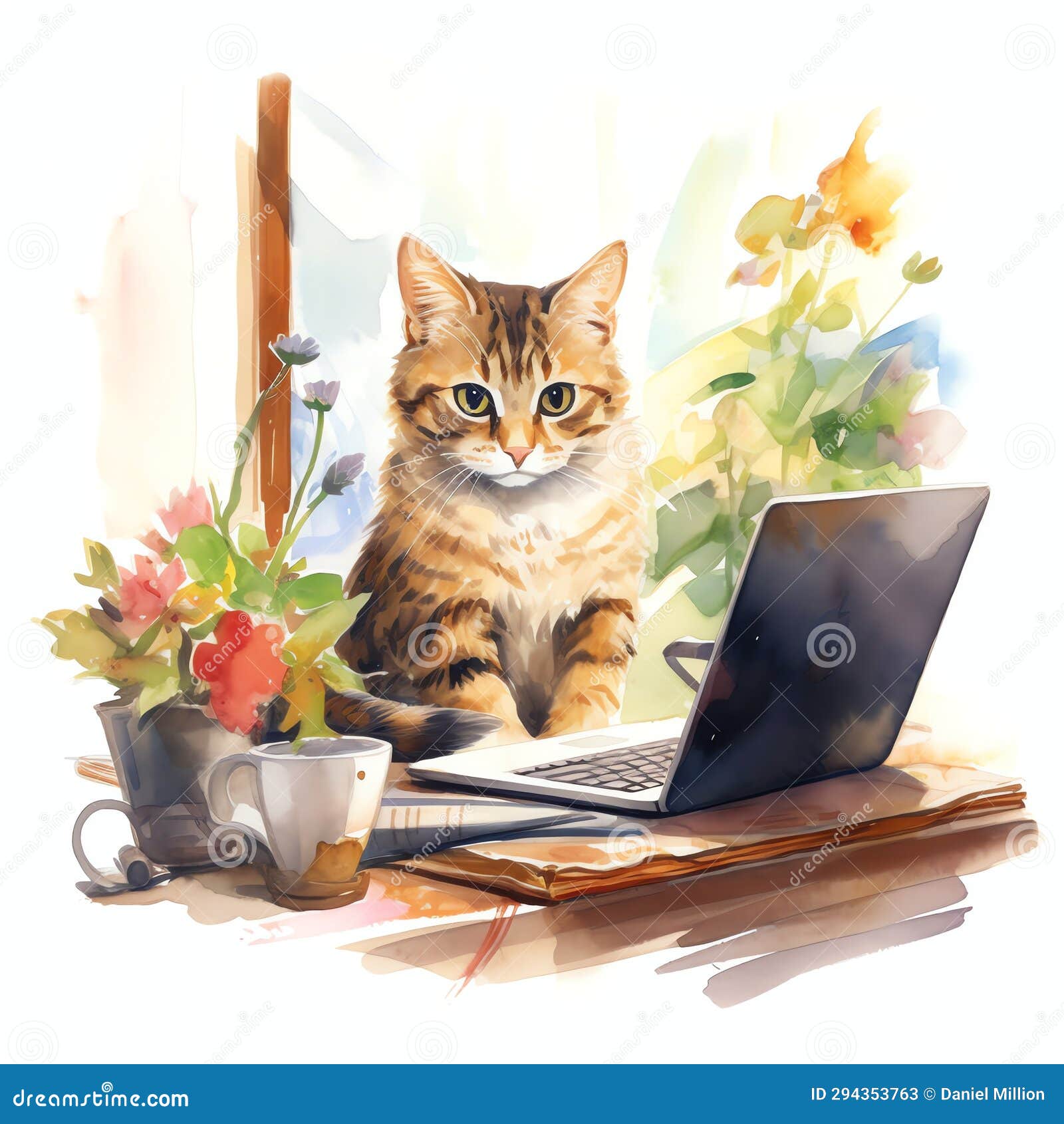 Cat Interrupting Work From Home Work Office Background Royalty-Free ...