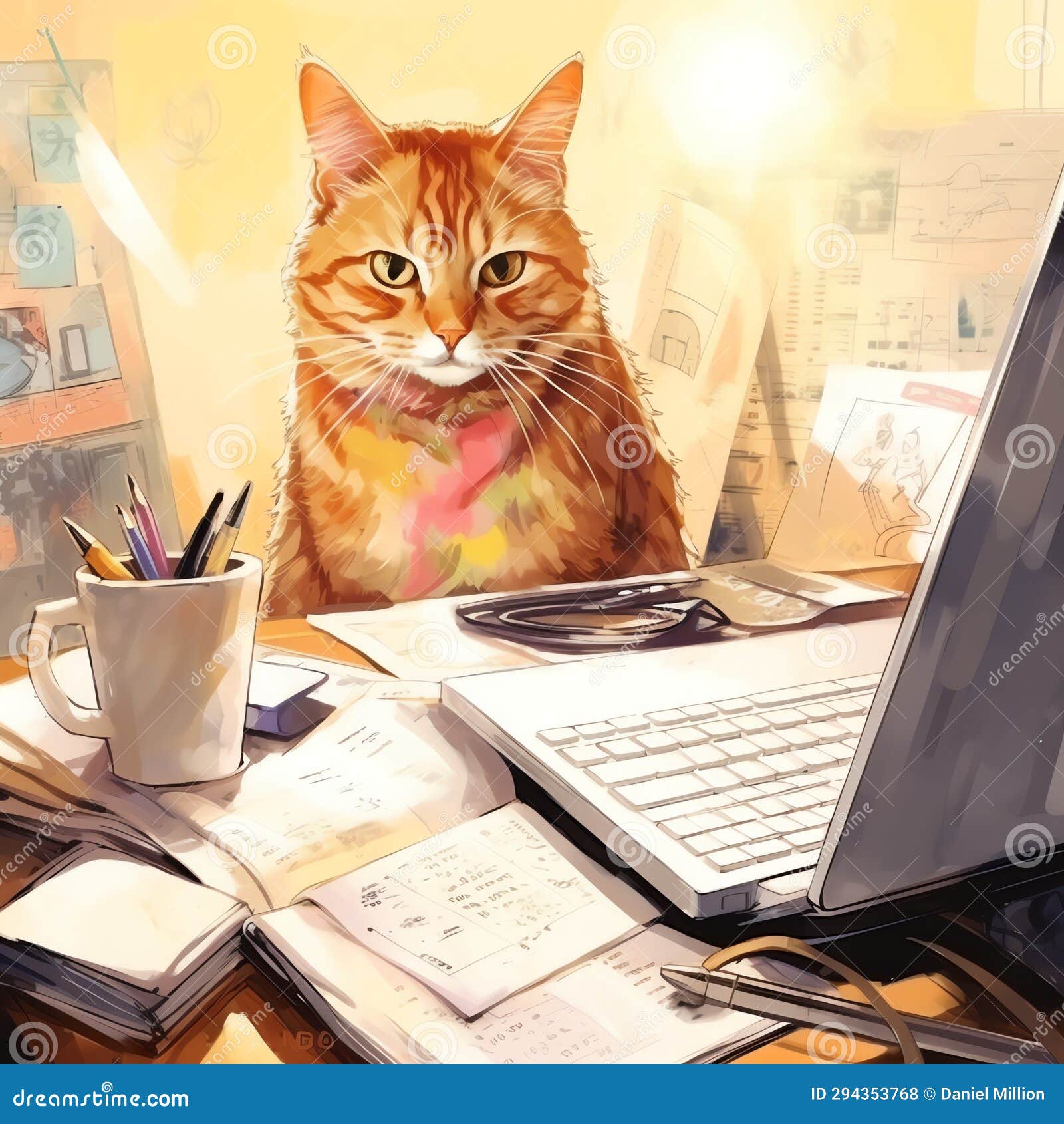 Cat Interrupting Work From Home Work Office Background Royalty-Free ...