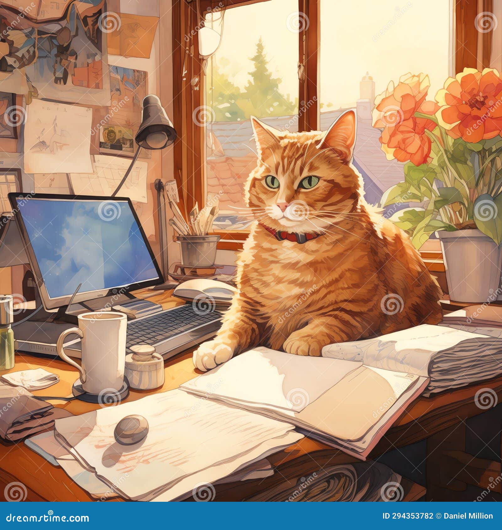 Cat Interrupting Work From Home Work Office Background Royalty-Free ...