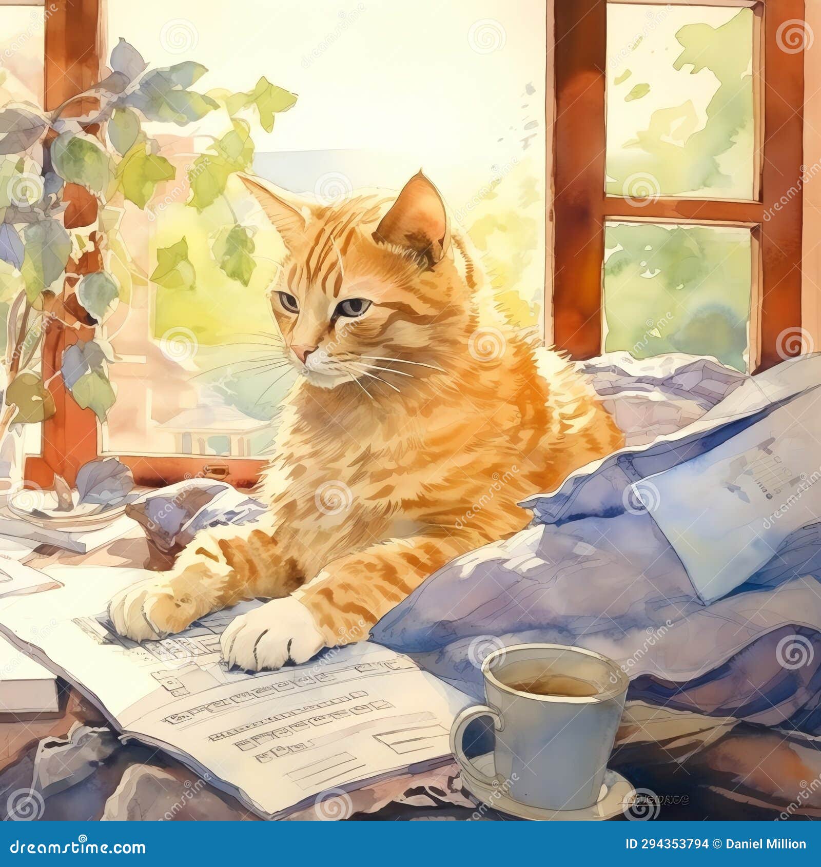 Cat Interrupting Work From Home Work Office Background Royalty-Free ...