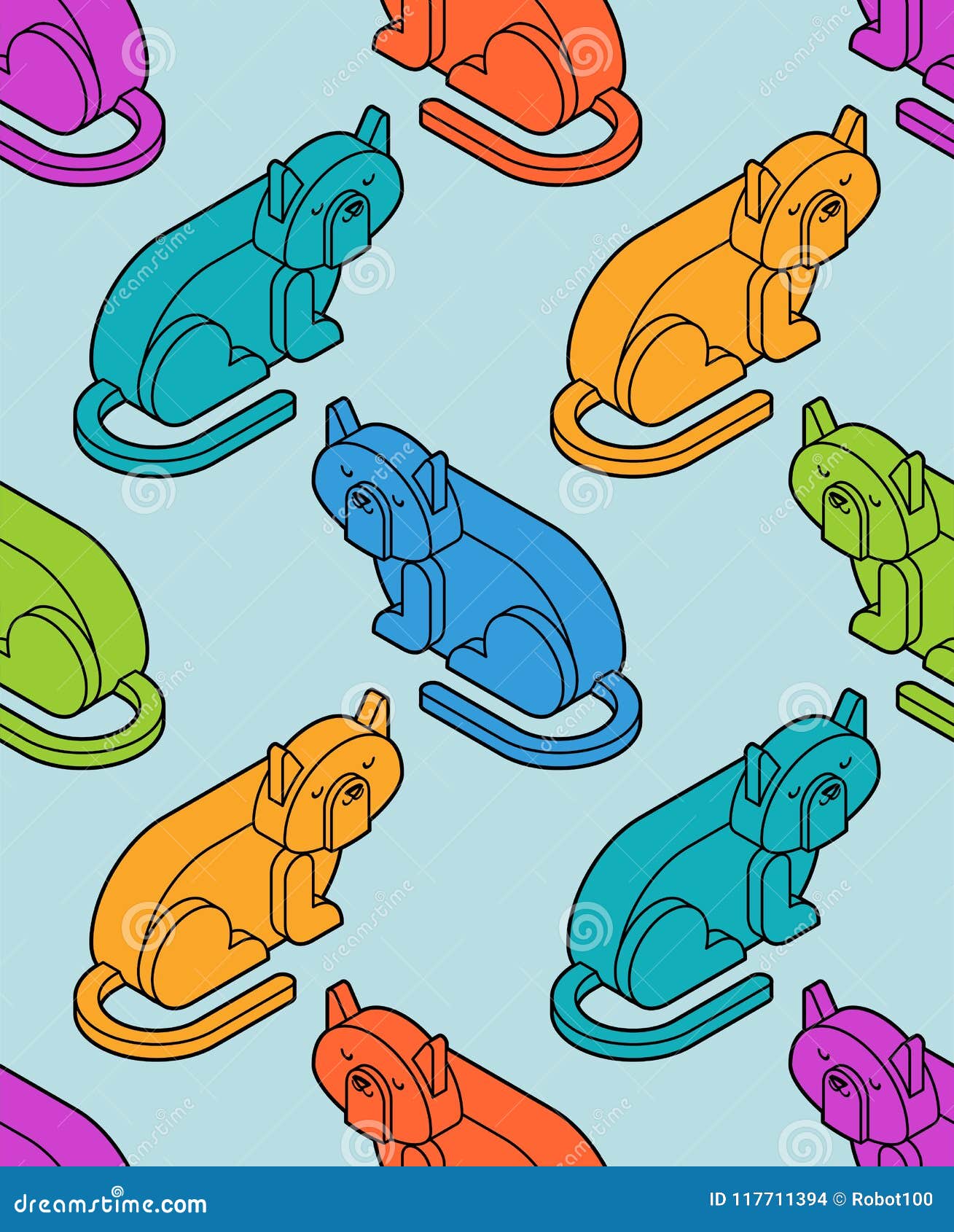 Cat Isometrics Pattern. Home Pet 3d Background Stock Vector ...