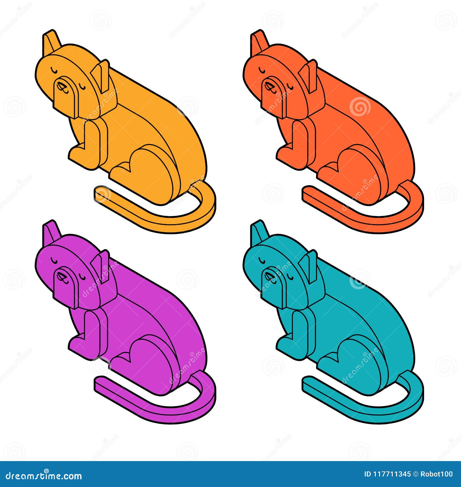 Cat Isometrics Set. Home Pet 3d Stock Vector - Illustration of colorful ...