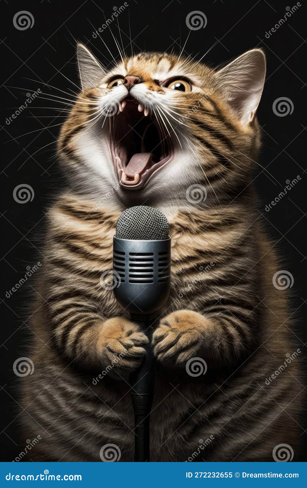 Cat with Its Mouth Open and Microphone in Front of it. Generative AI ...