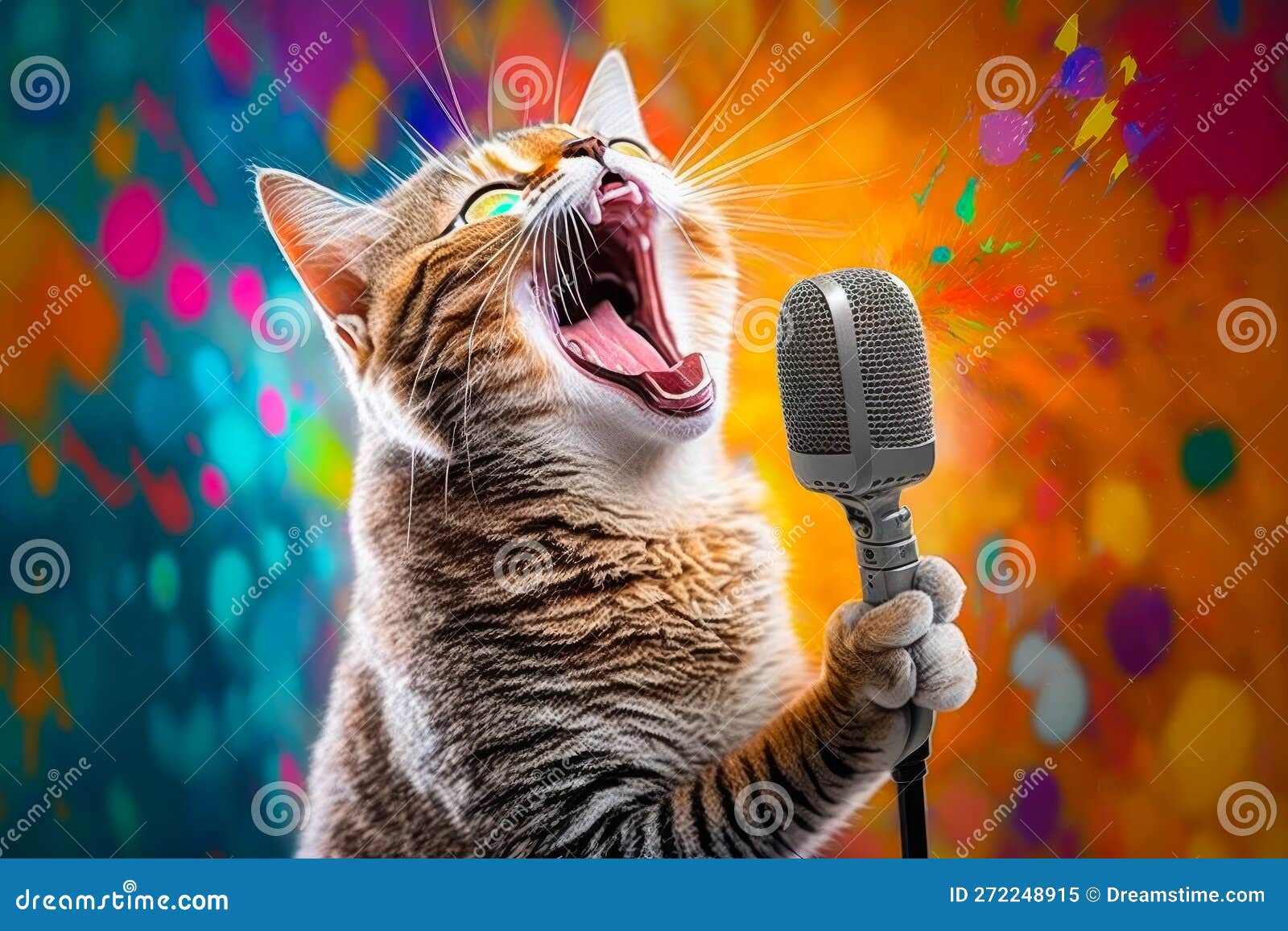 Cat with Its Mouth Open Singing into Microphone. Generative AI Stock ...