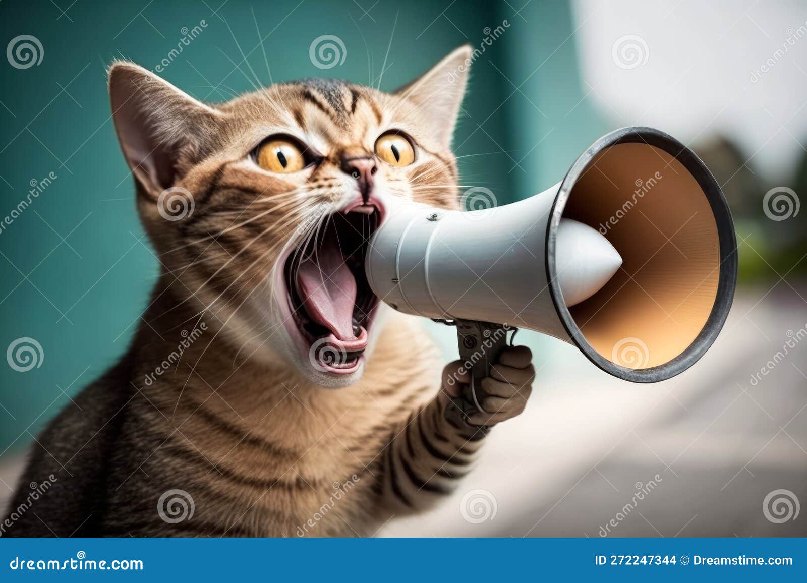 Cat with Its Mouth Open Yelling into Megaphone. Generative AI Stock ...