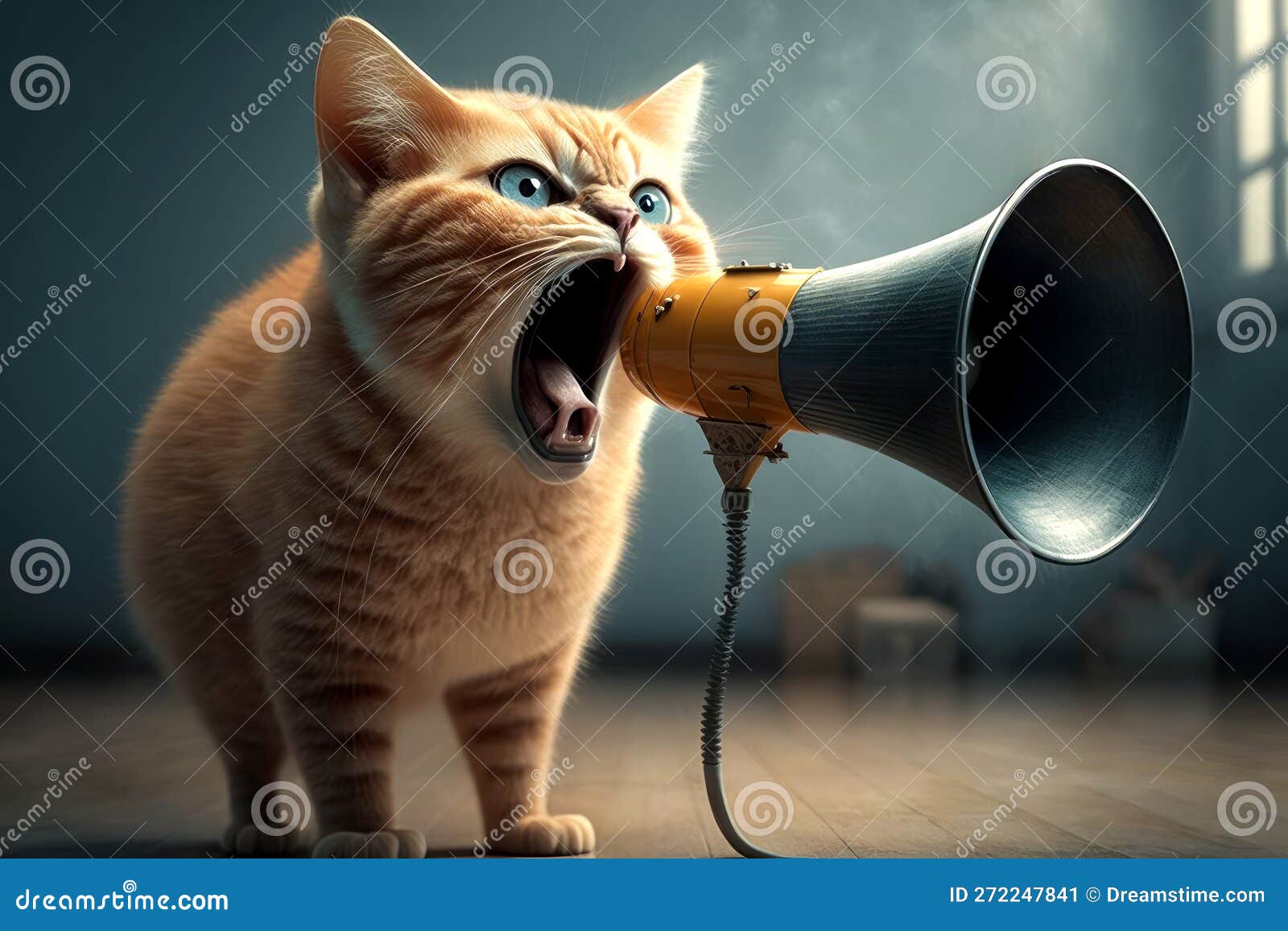 Cat with Its Mouth Open Yelling into Megaphone. Generative AI Stock ...