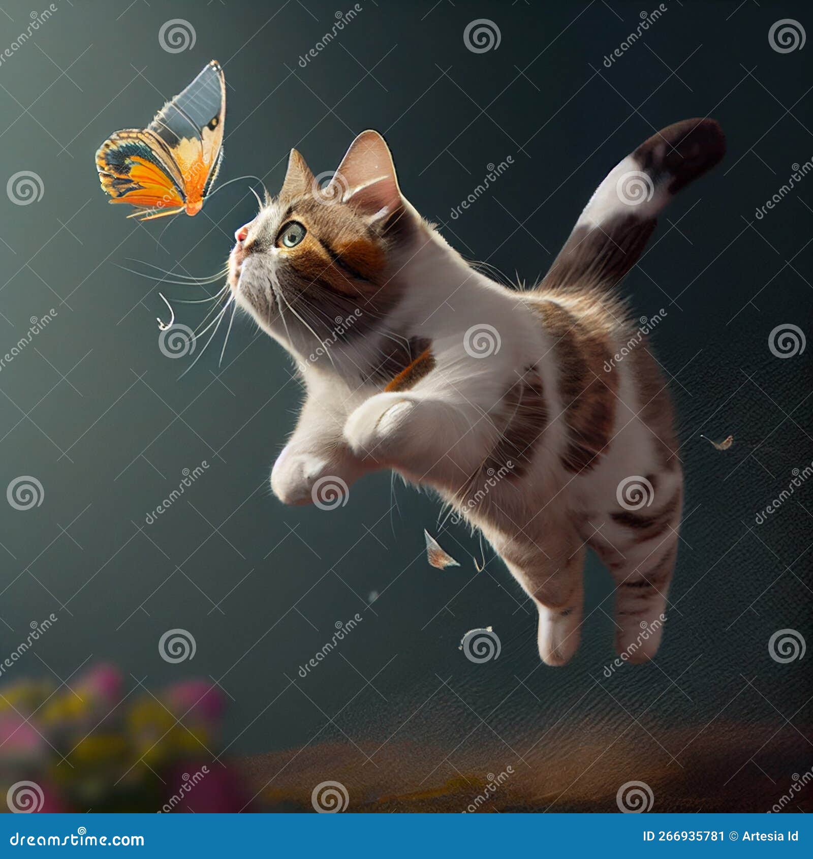 Cat Jump To Catch Butterfly Stock Illustration - Illustration of mammal ...