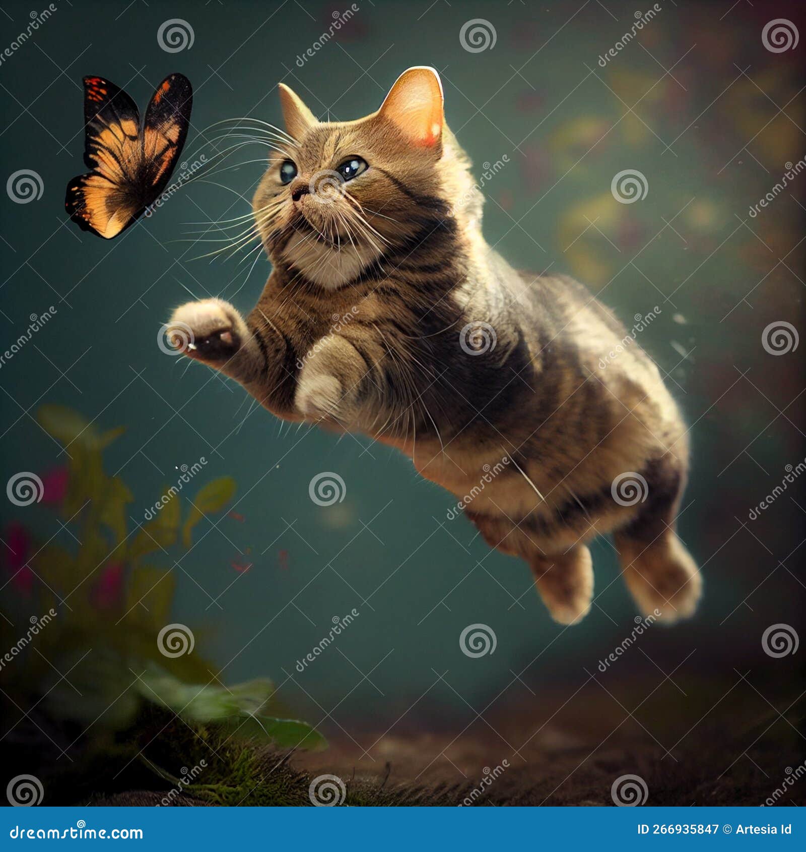 Cat Jump To Catch Butterfly Stock Illustration - Illustration of hunt ...