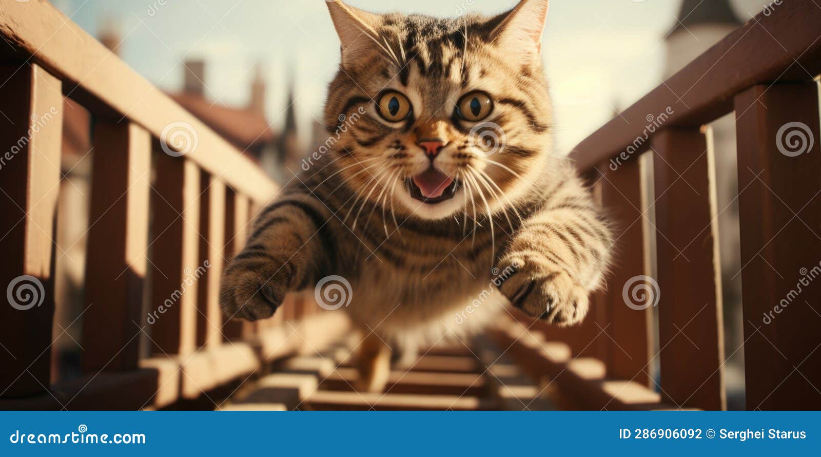 A Cat Jumping Over a Wooden Bridge. Generative AI Image. Stock ...