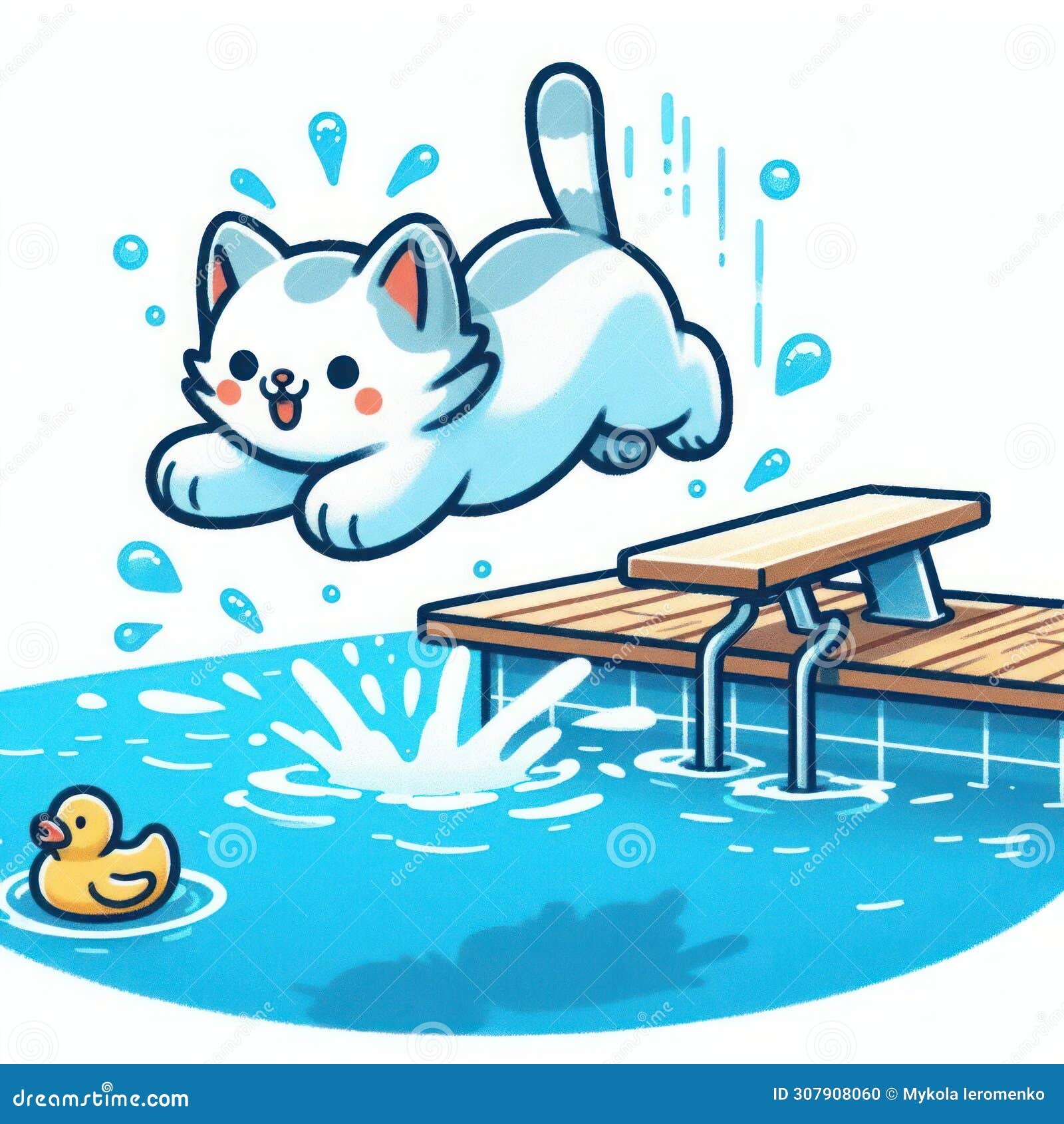 Cat jumping into the pool. stock illustration. Illustration of playful ...