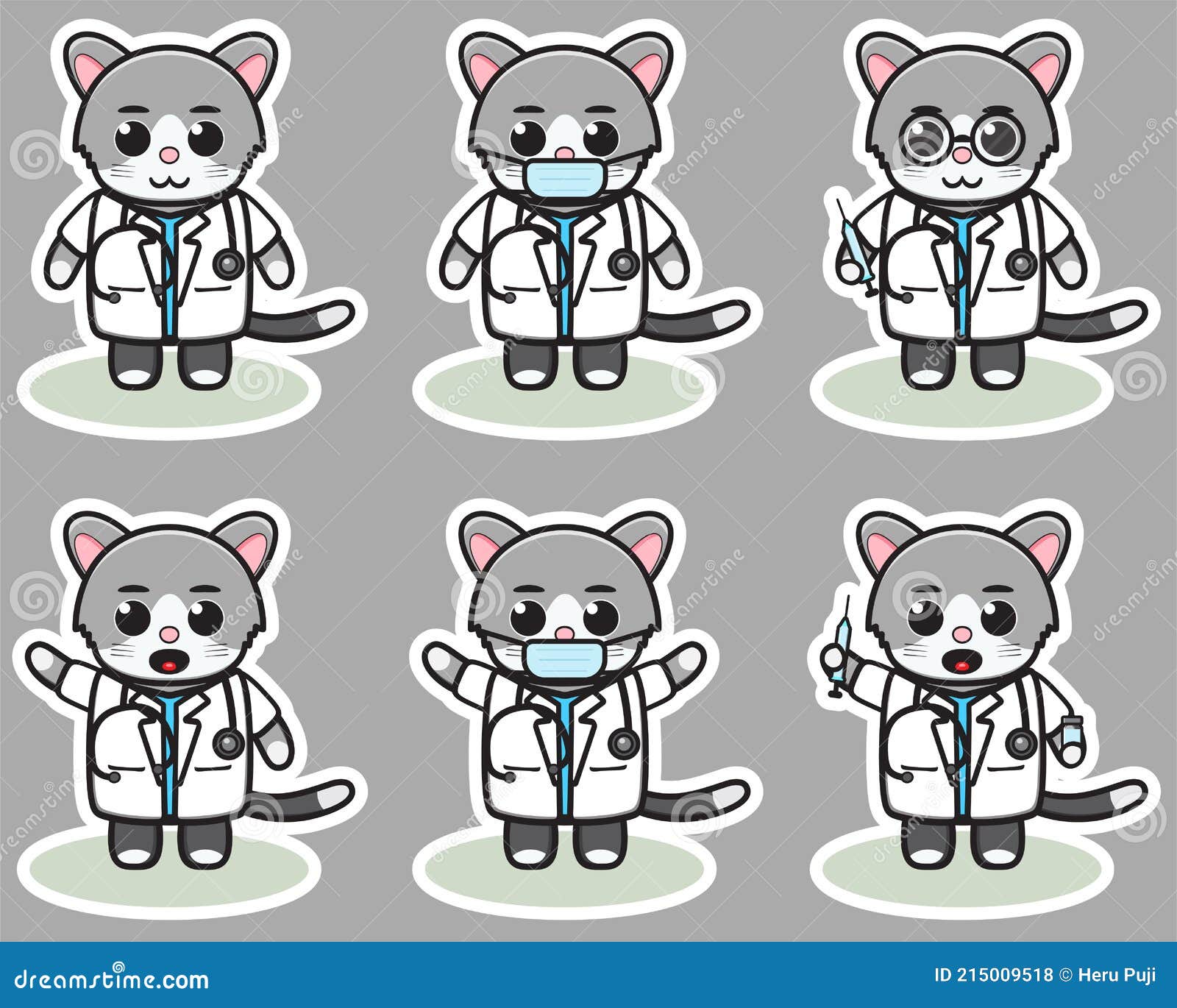 Vector Illustration of Cute Cat Doctor Cartoon Set. Stock Vector ...