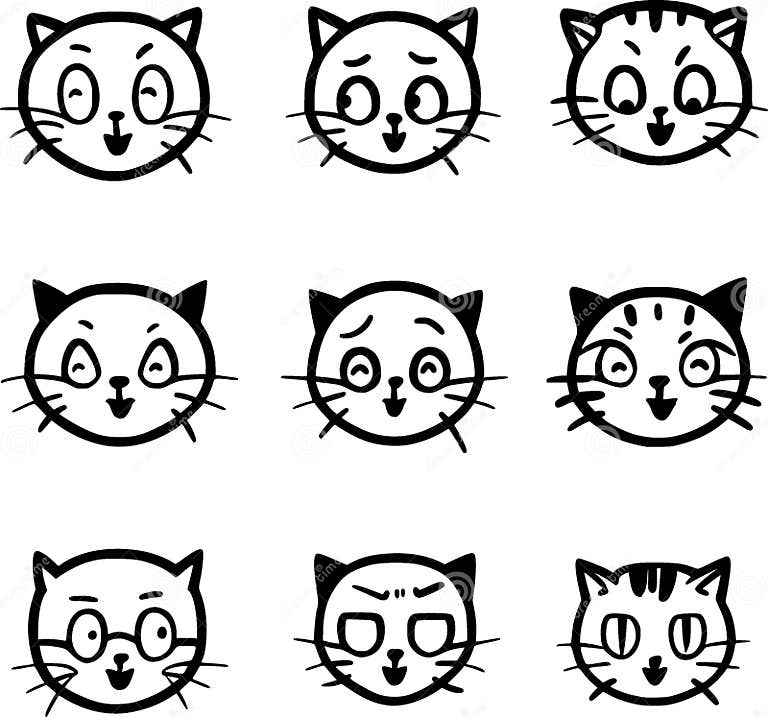 Cat and kitten faces set stock illustration. Illustration of white ...