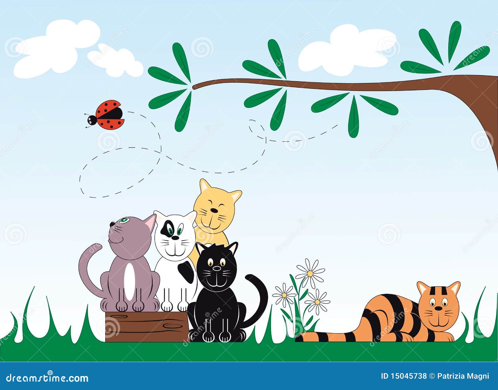 Cat and Ladybug stock illustration. Illustration of nature - 15045738
