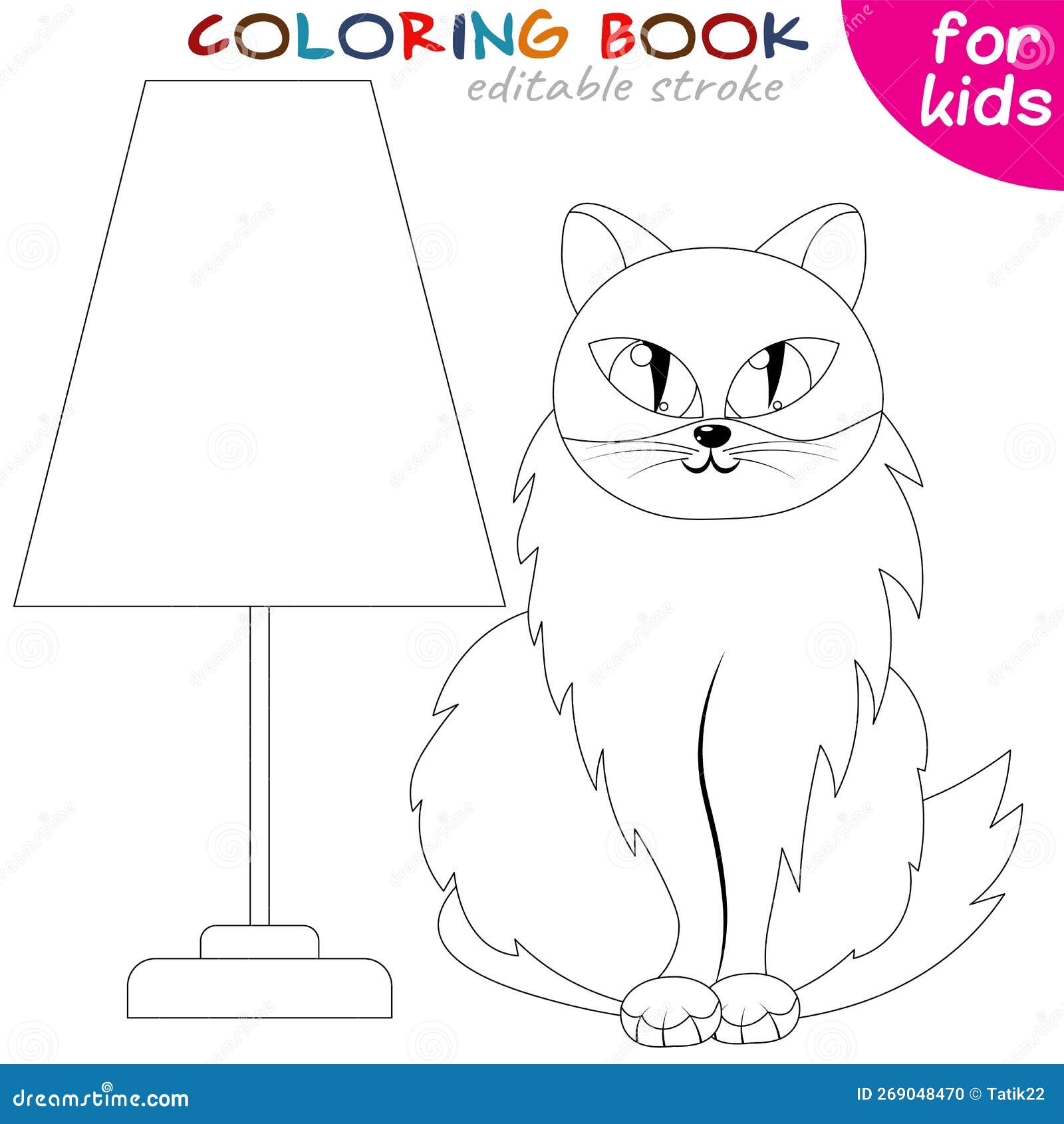 Cat and Lamp. Coloring Book Page Template for Children Stock Vector ...