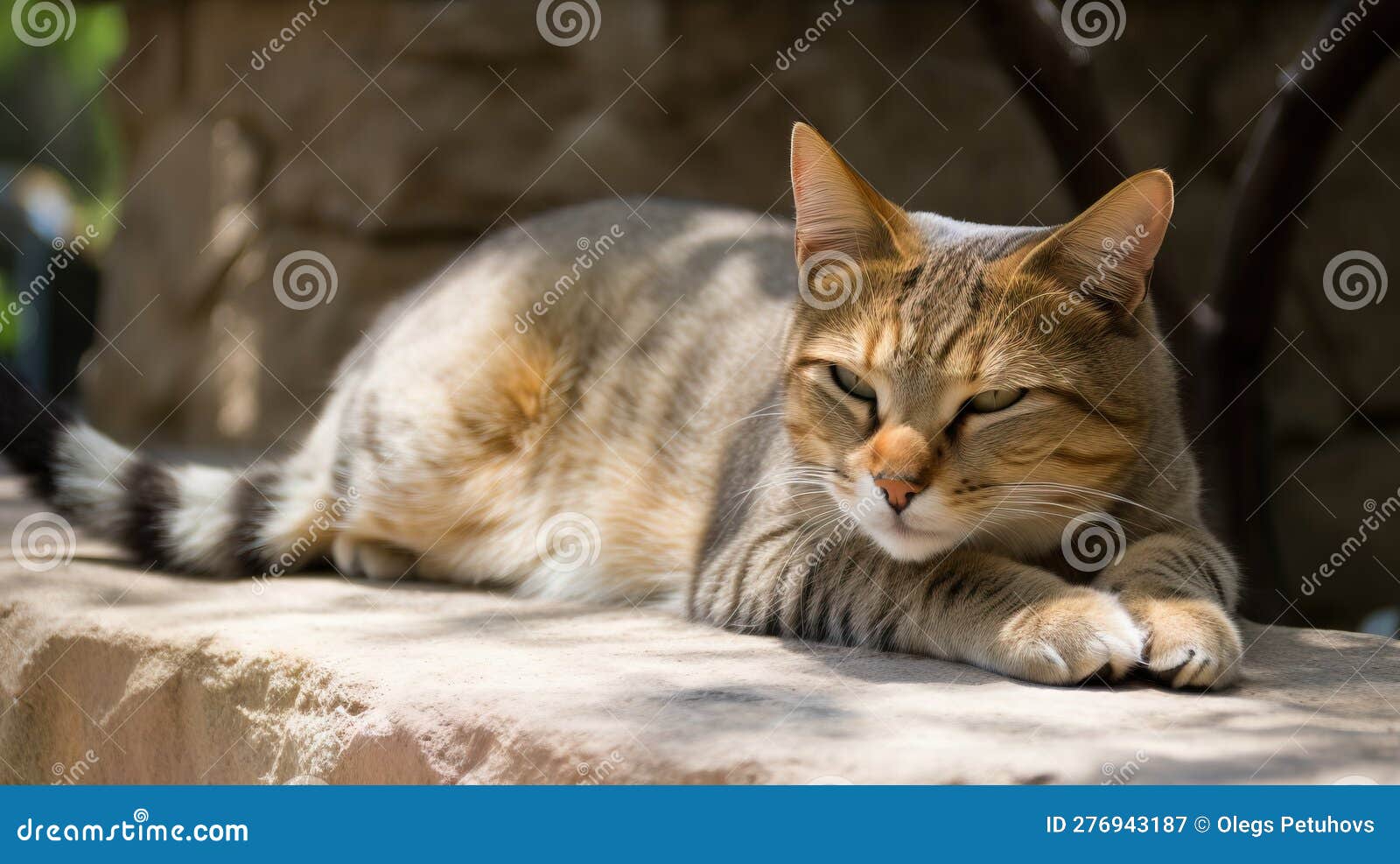 A Cat Laying Down on a Ledge with Its Eyes Closed Stock Image - Image ...