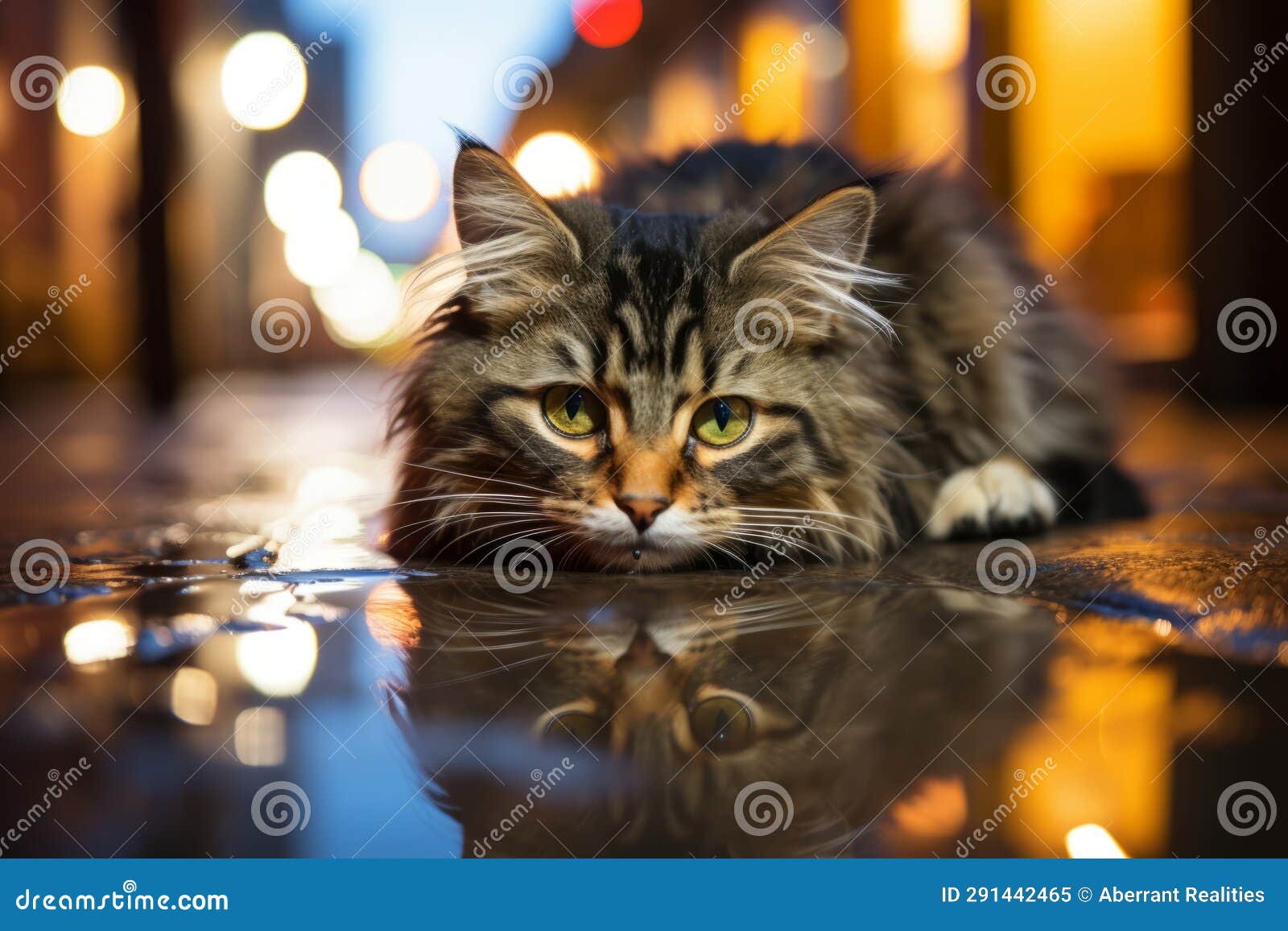 A Cat Laying on the Ground in a Puddle Stock Illustration ...