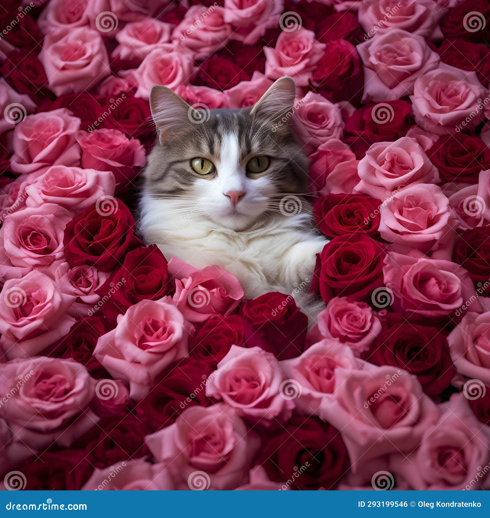 Cat laying among roses stock photo. Image of kitty, pink - 293199546