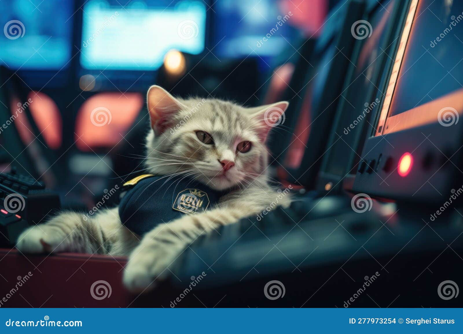 A Cat Laying on Top of a Computer Desk. Generative AI Image. Stock ...