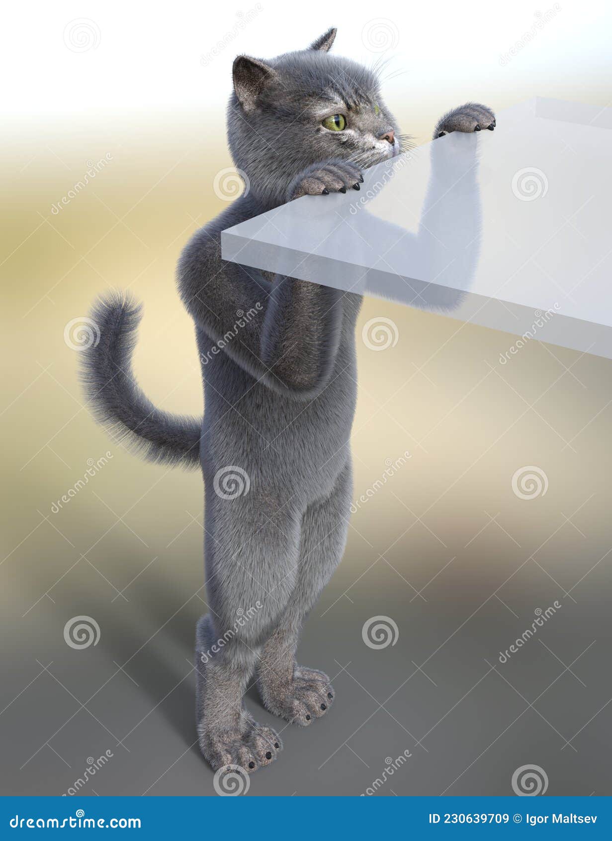 Cat Leaning on a Semitransparent Desk Stock Illustration - Illustration ...
